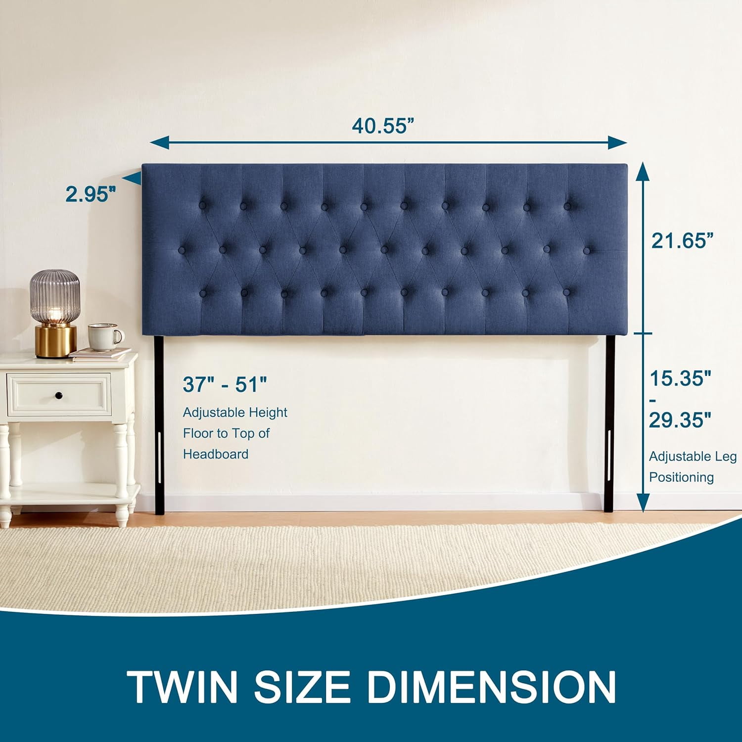 Modern Tufted Upholstered Headboard, Adjustable Height Twin Size ...