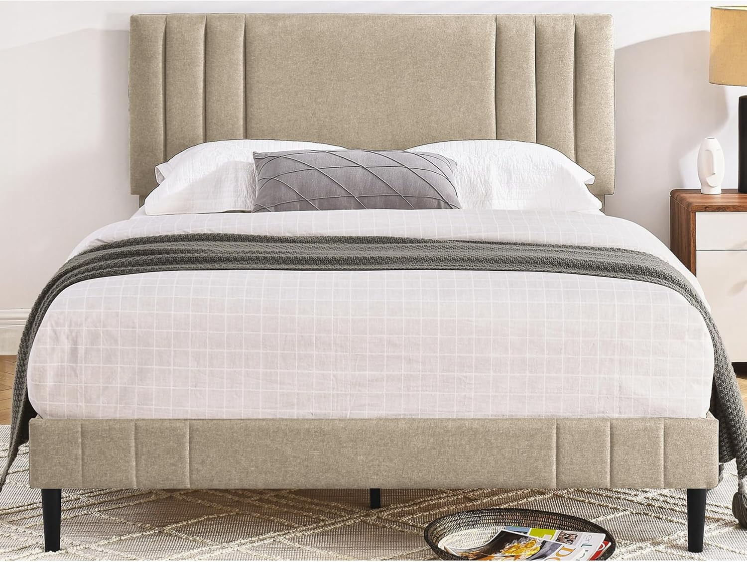 Modern Tufted Upholstered Platform King Size Bed Frame, Linen - Walmart.com
