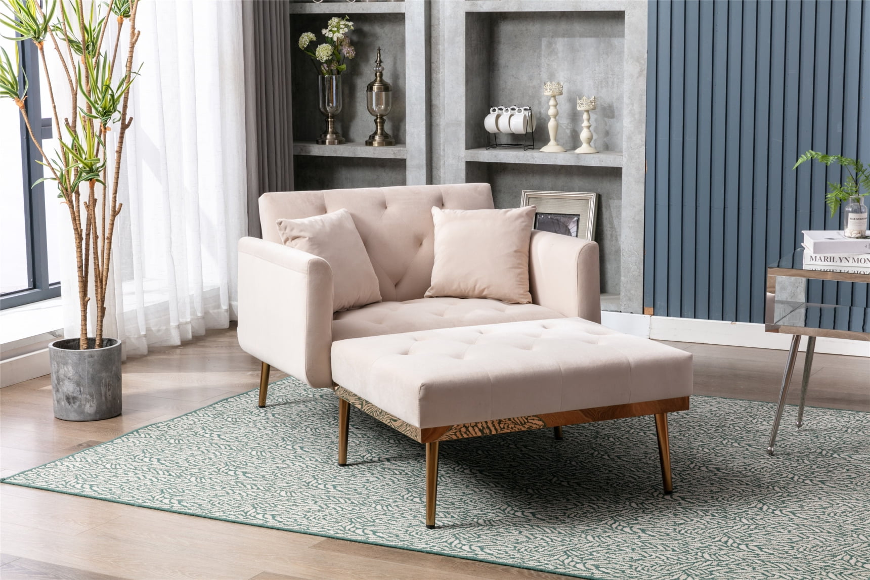 Modern Tufted Velvet Chaise Lounge Indoor, Sleeper Chair Lounge Sofa ...