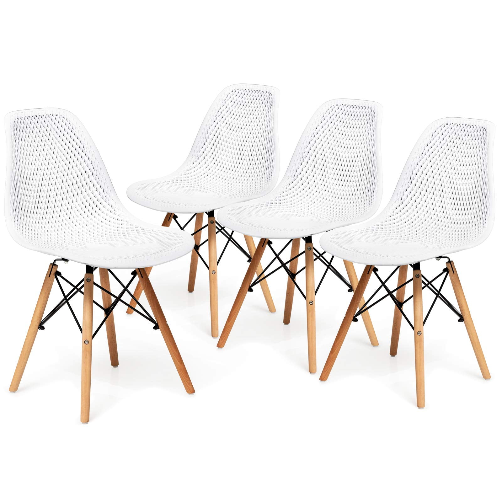Modern Tulip Shape Dining Chairs Set of 4, PP Shell Lounge Chairs with ...