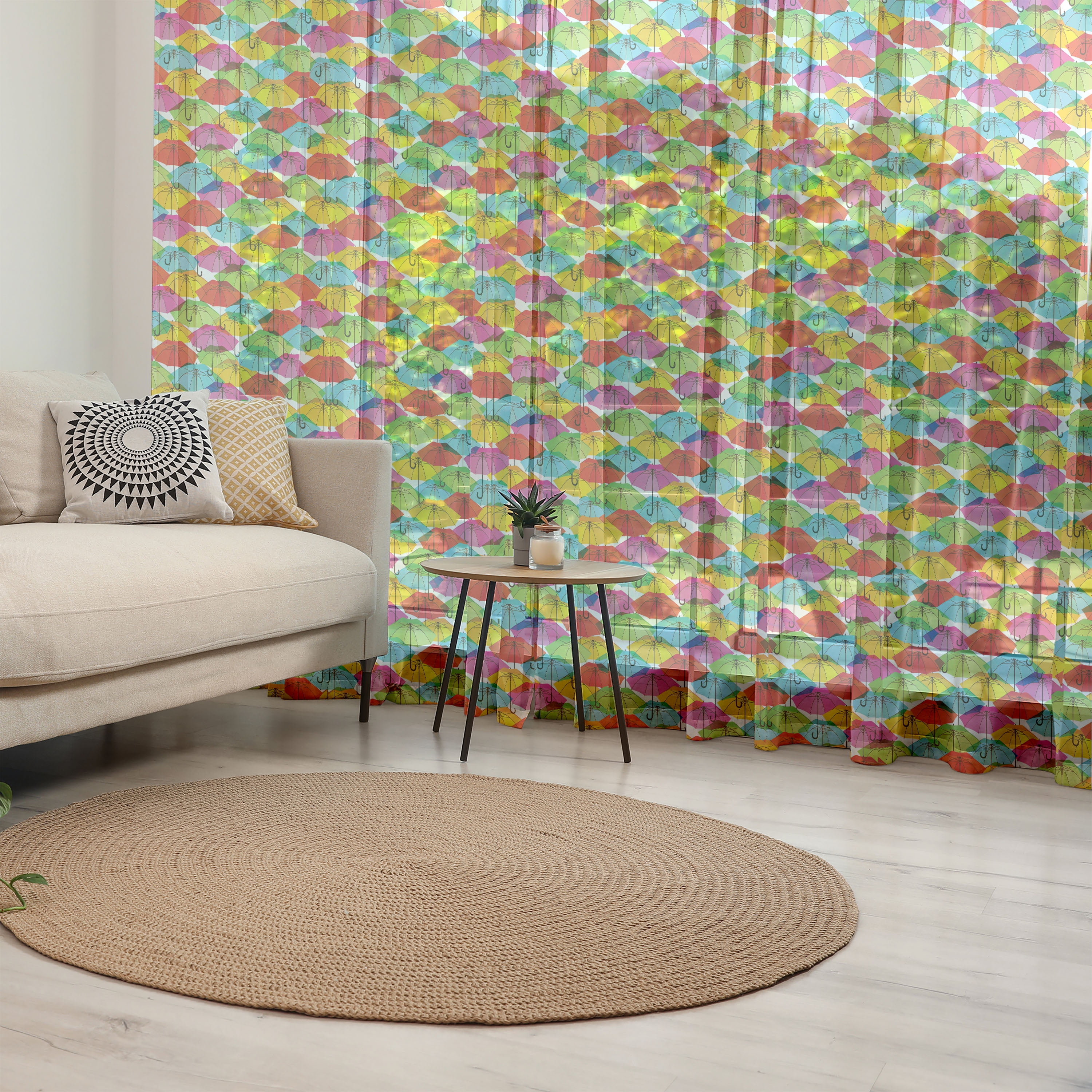Modern Tulle Curtains with Rod Pocket, Colorful Umbrella in Vibrant ...