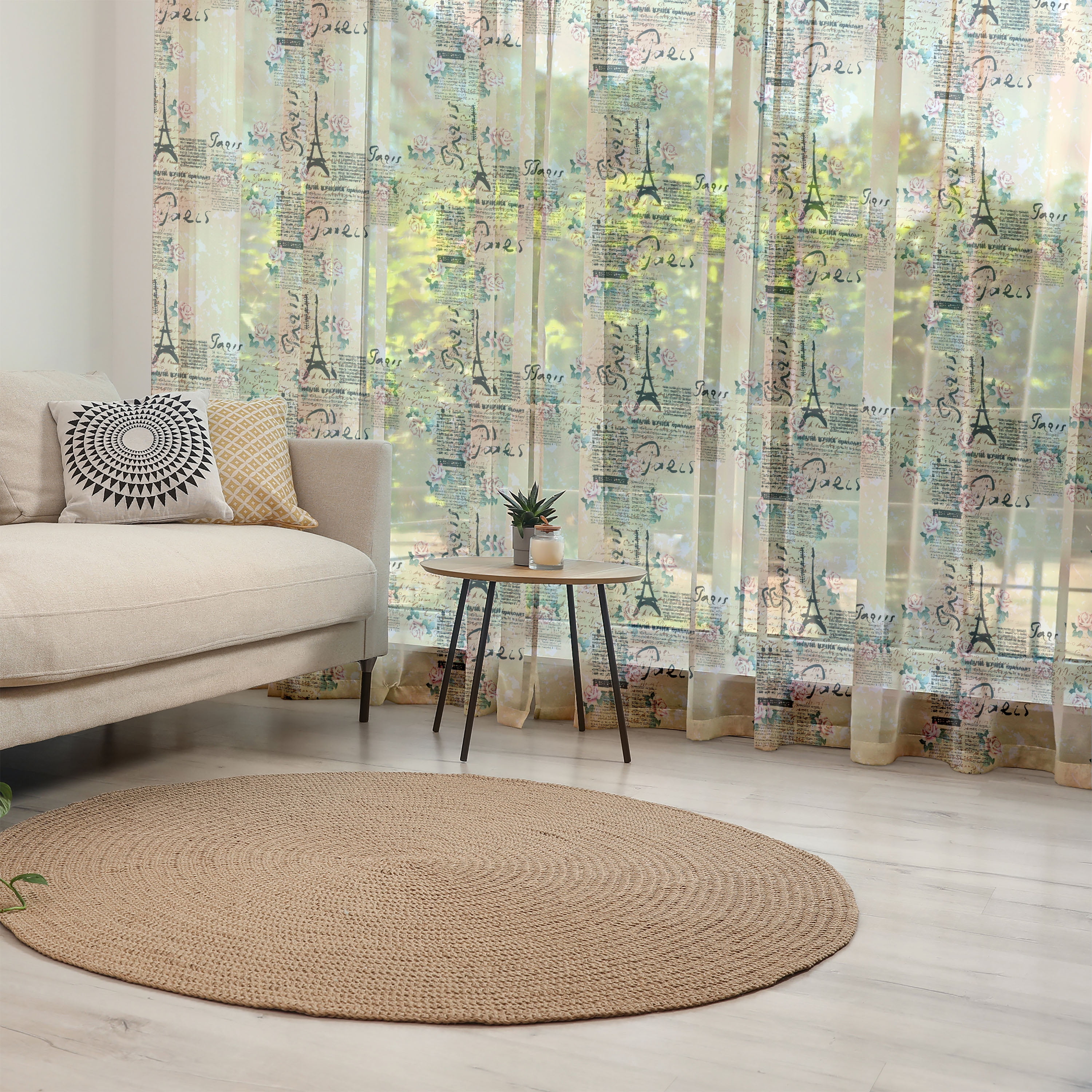 Modern Tulle Curtains with Rod Pocket, French Paris Themed Lettering ...