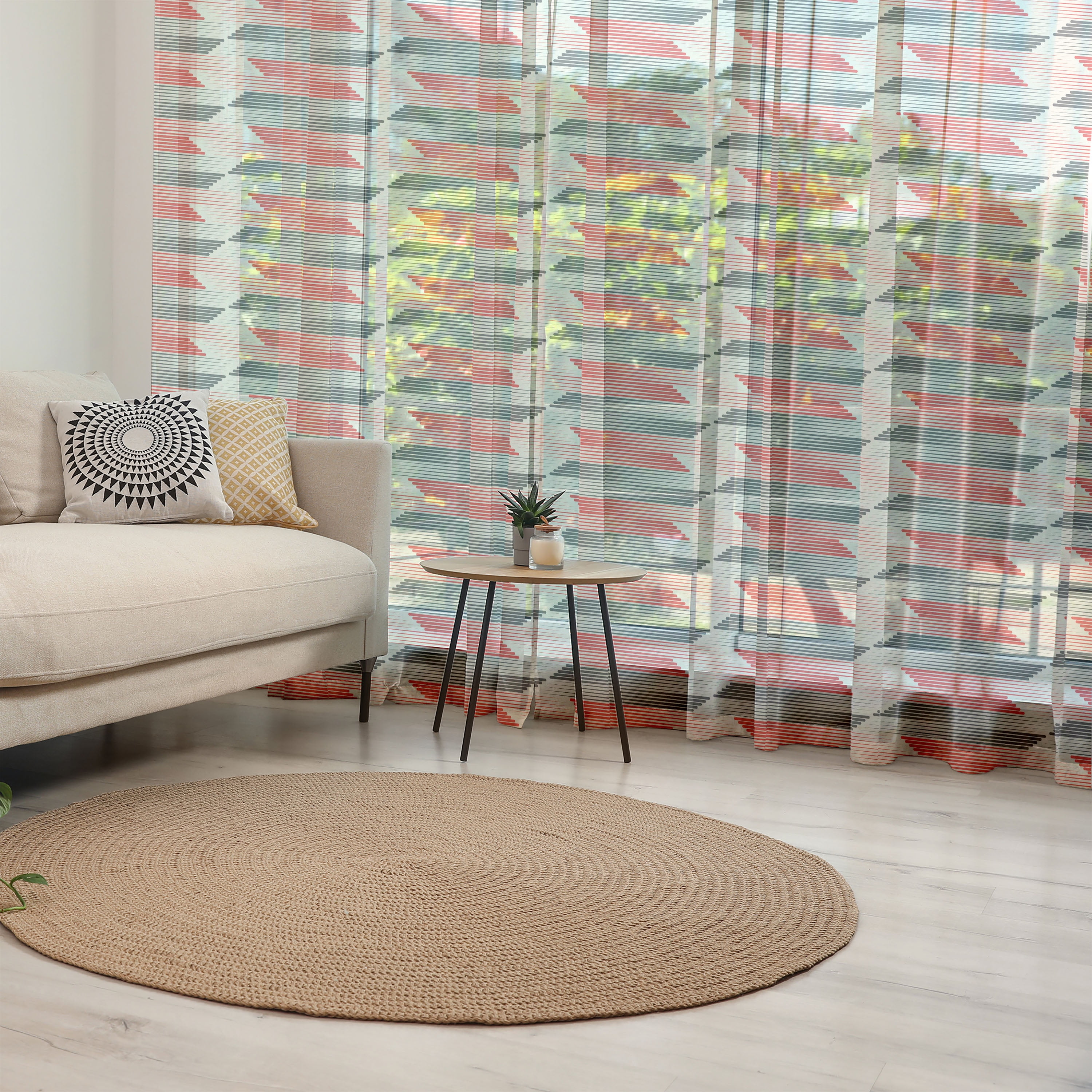 Modern Tulle Curtains with Rod Pocket, Geometric Graphic Grid Abstract ...