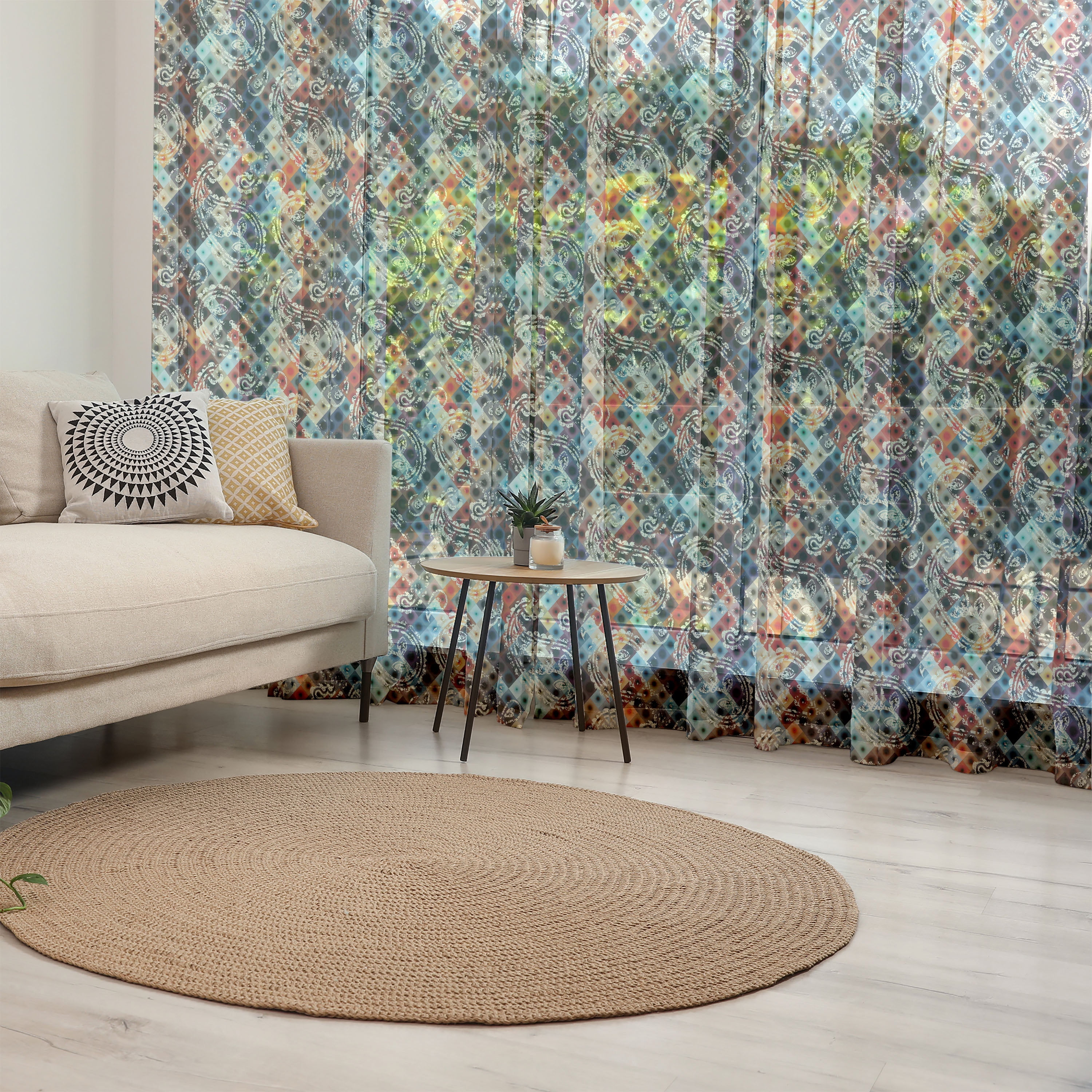 Modern Tulle Curtains with Rod Pocket, Geometric Retro Design ...