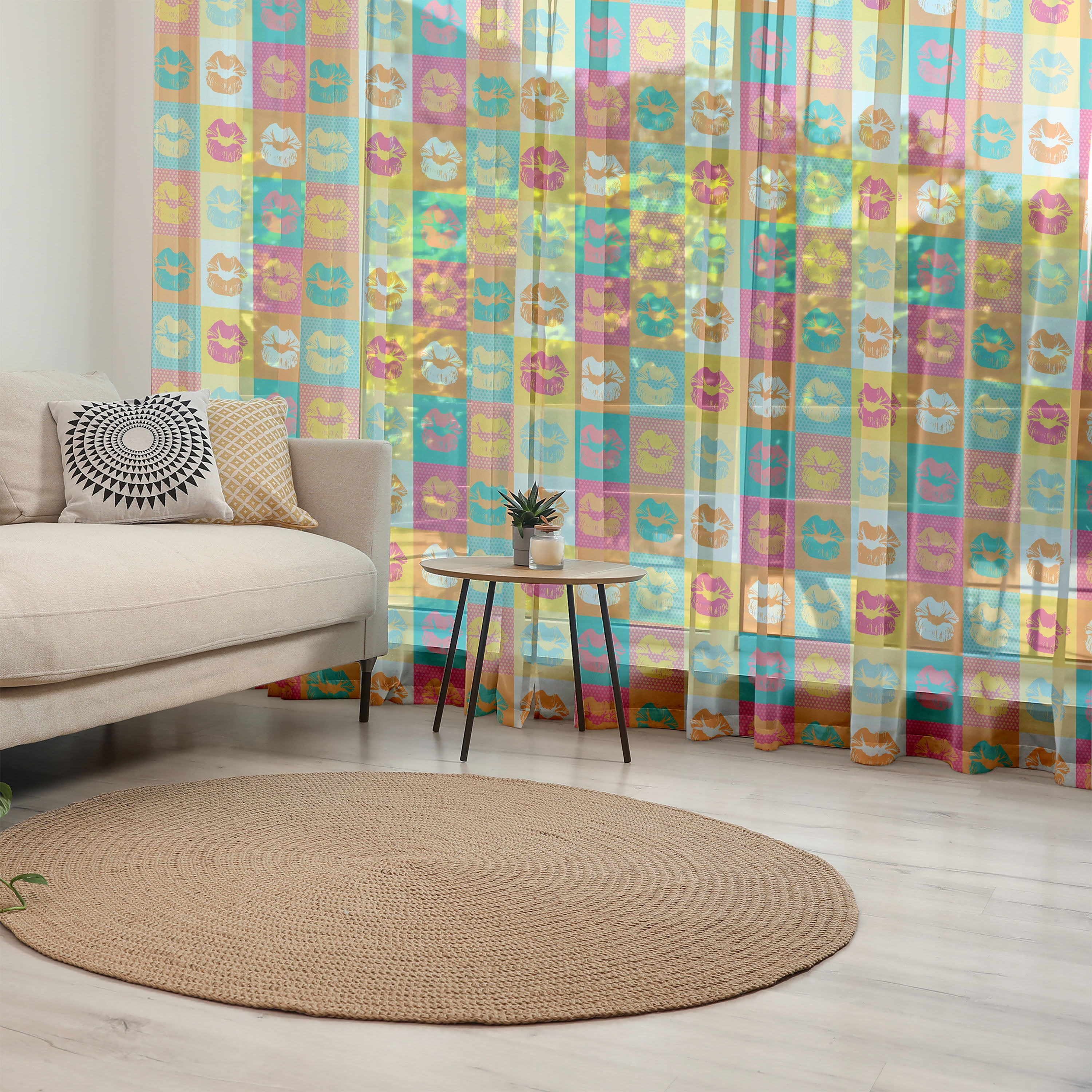 Modern Tulle Curtains with Rod Pocket, Woman Lips on Polka Dots ...