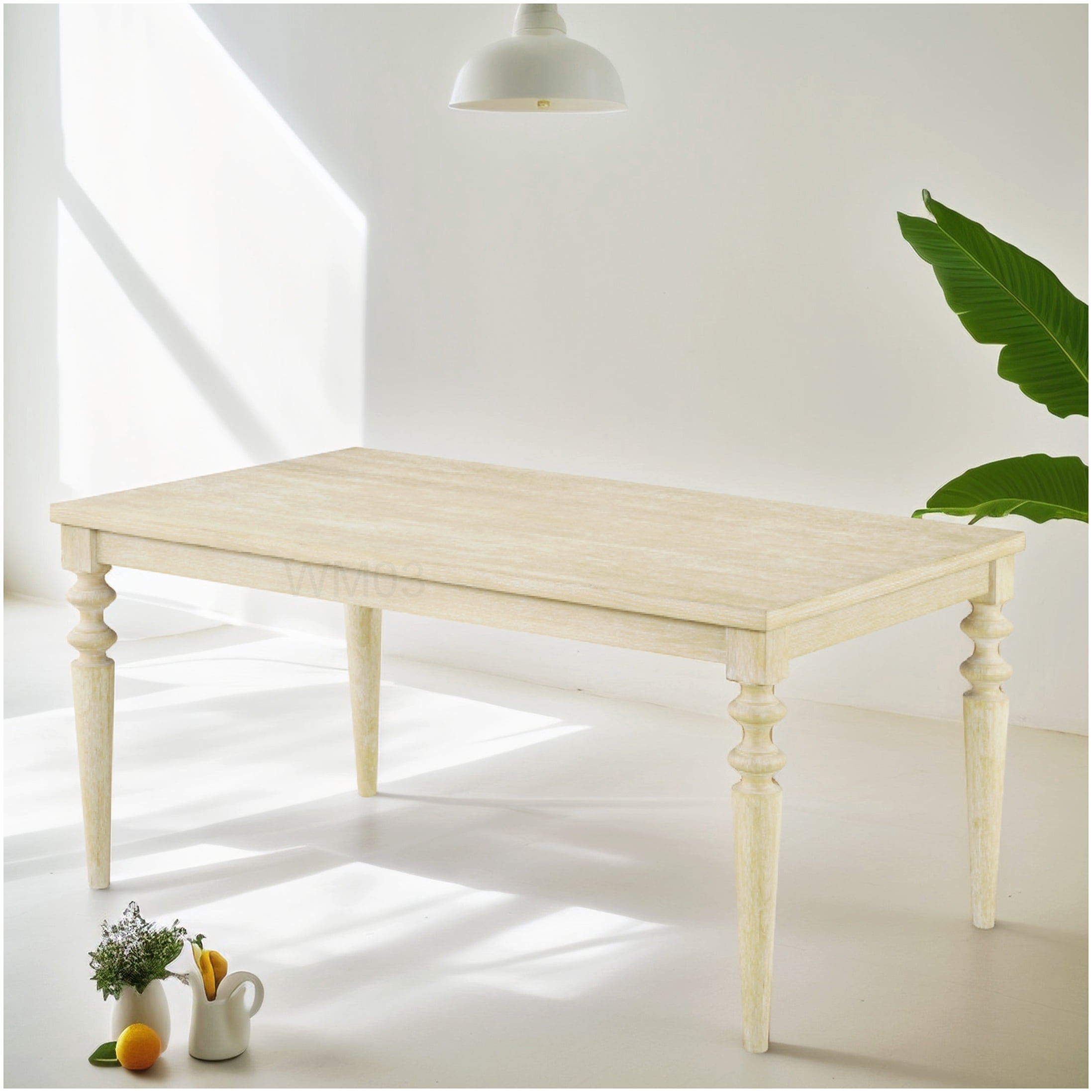 Modern Turned-Leg Dining Table in Brown with Wired White Finish ...