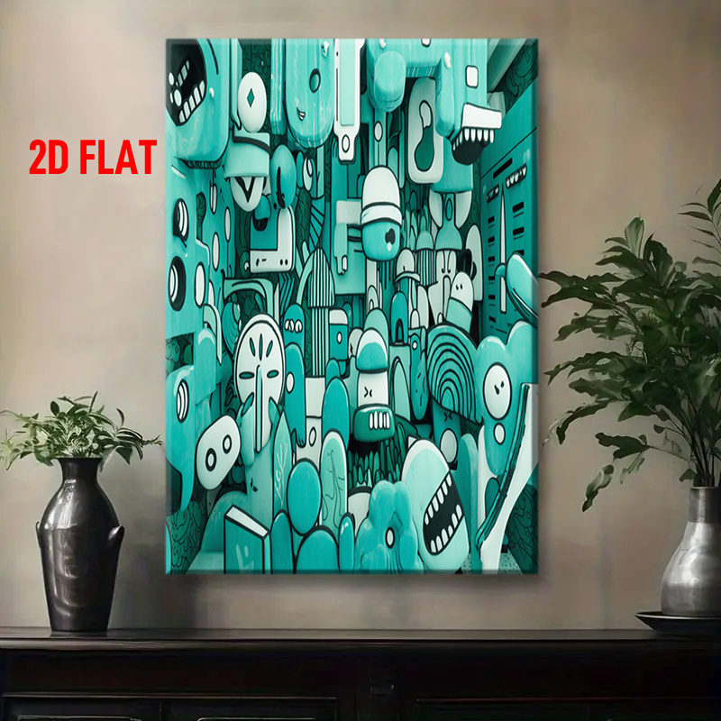 Modern Turquoise Abstract Wall Art Painting - 2D Flat Wrapped Canvas ...