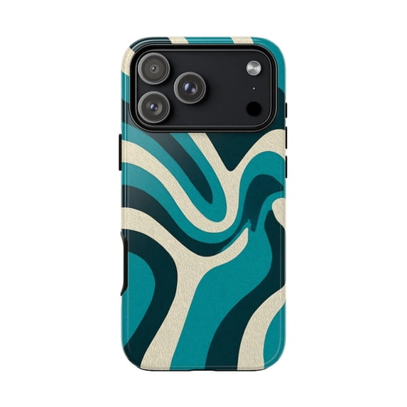 Modern Turquoise Beige Wavy Vector Line Pattern Case for iPhone 17 16 ...