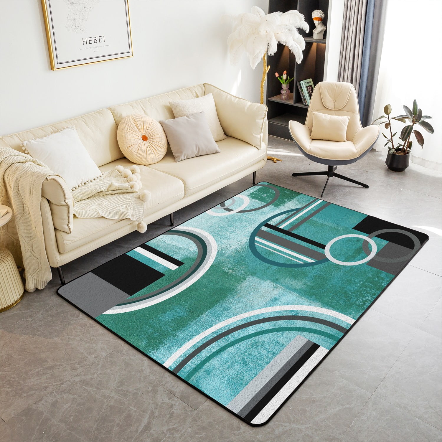 Modern Turquoise Decor Area Rug for Bedroom Bedside Living Room ...