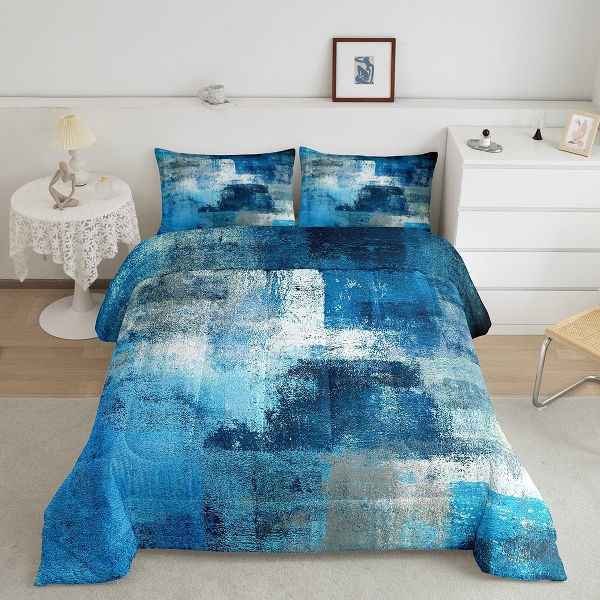 Modern Turquoise Decor Comforter Set Gray Black Blue Stripe Geometric ...
