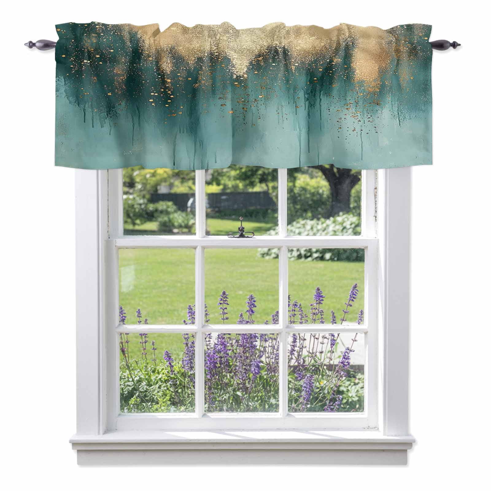 Modern Turquoise Gold Kitchen Curtain Valances for Windows Farmhouse ...