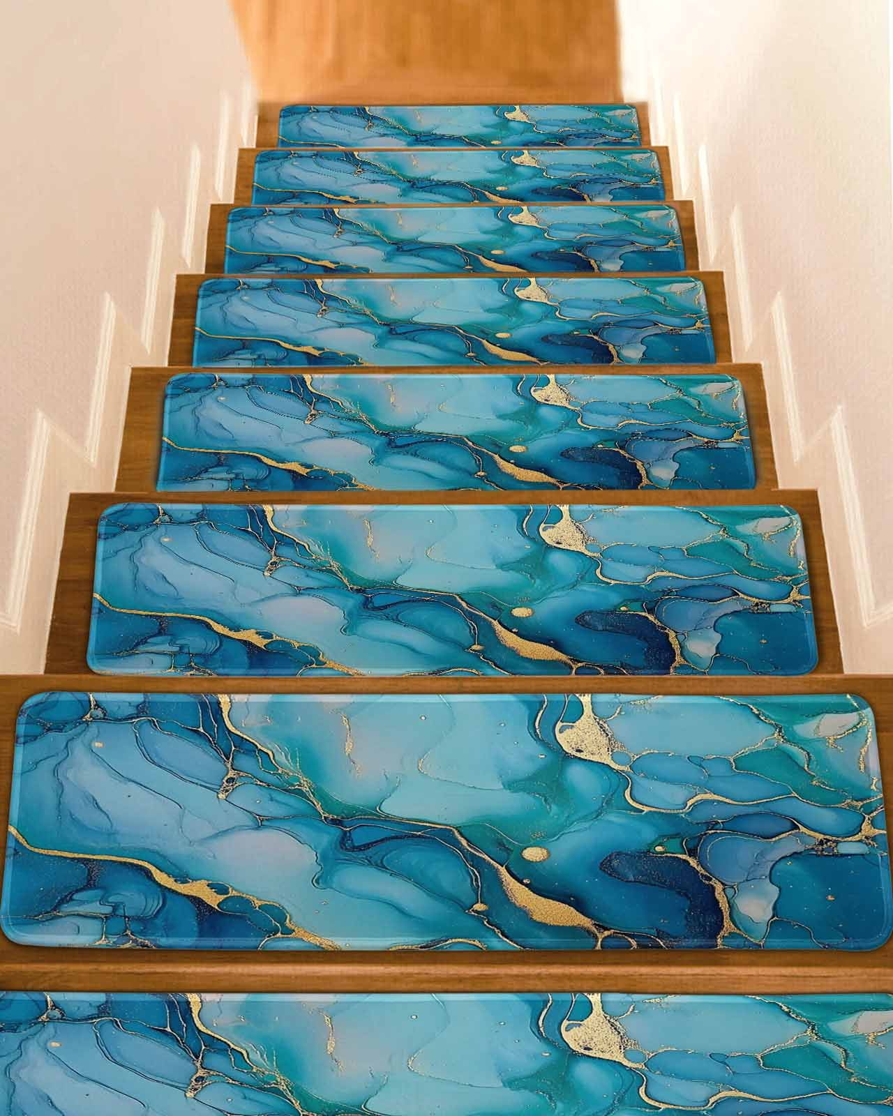 Modern Turquoise Non-Slip Stair Treads for Wooden Steps, 7 Pack-8x30in ...