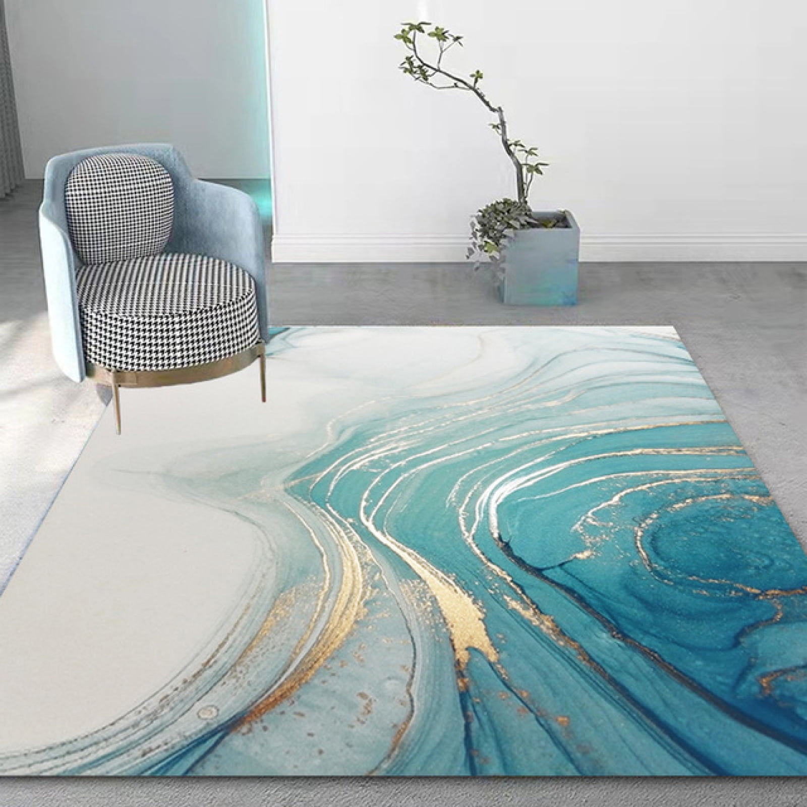 Modern Turquoise White Marble Area Rugs, Abstract Gold Gray Marble ...