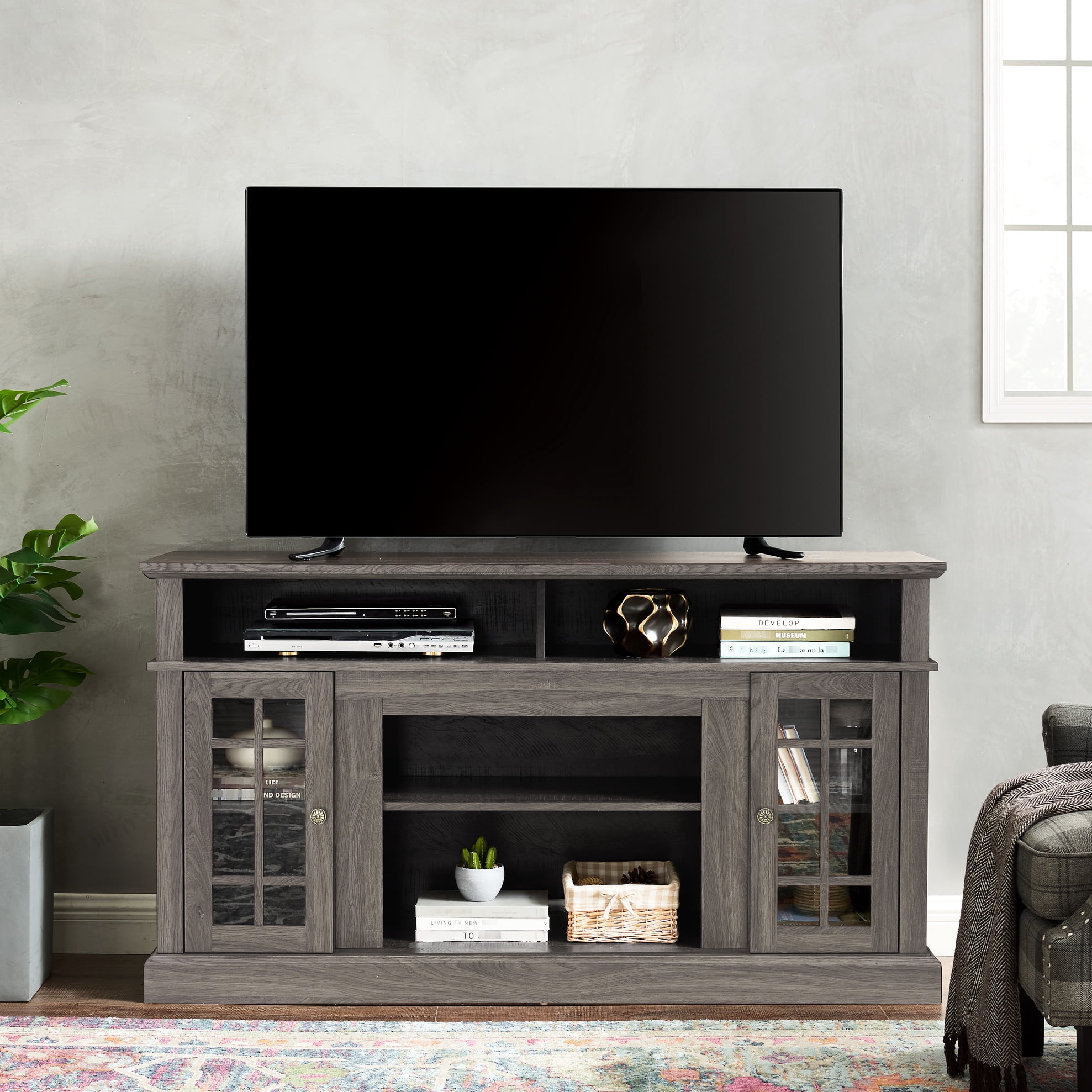 Modern Tv Entertainment Center 65" - Dark Walnut, Space Efficient Stand ...