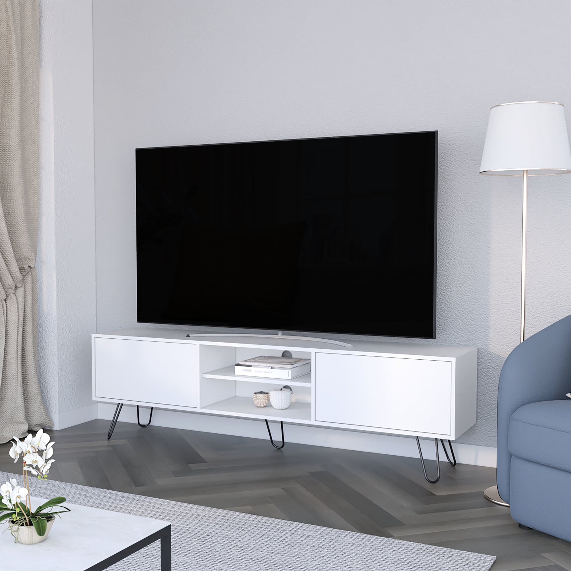 Modern Tv Stand With Hairpin Legs, Spacious Storage For 55" Tv ...