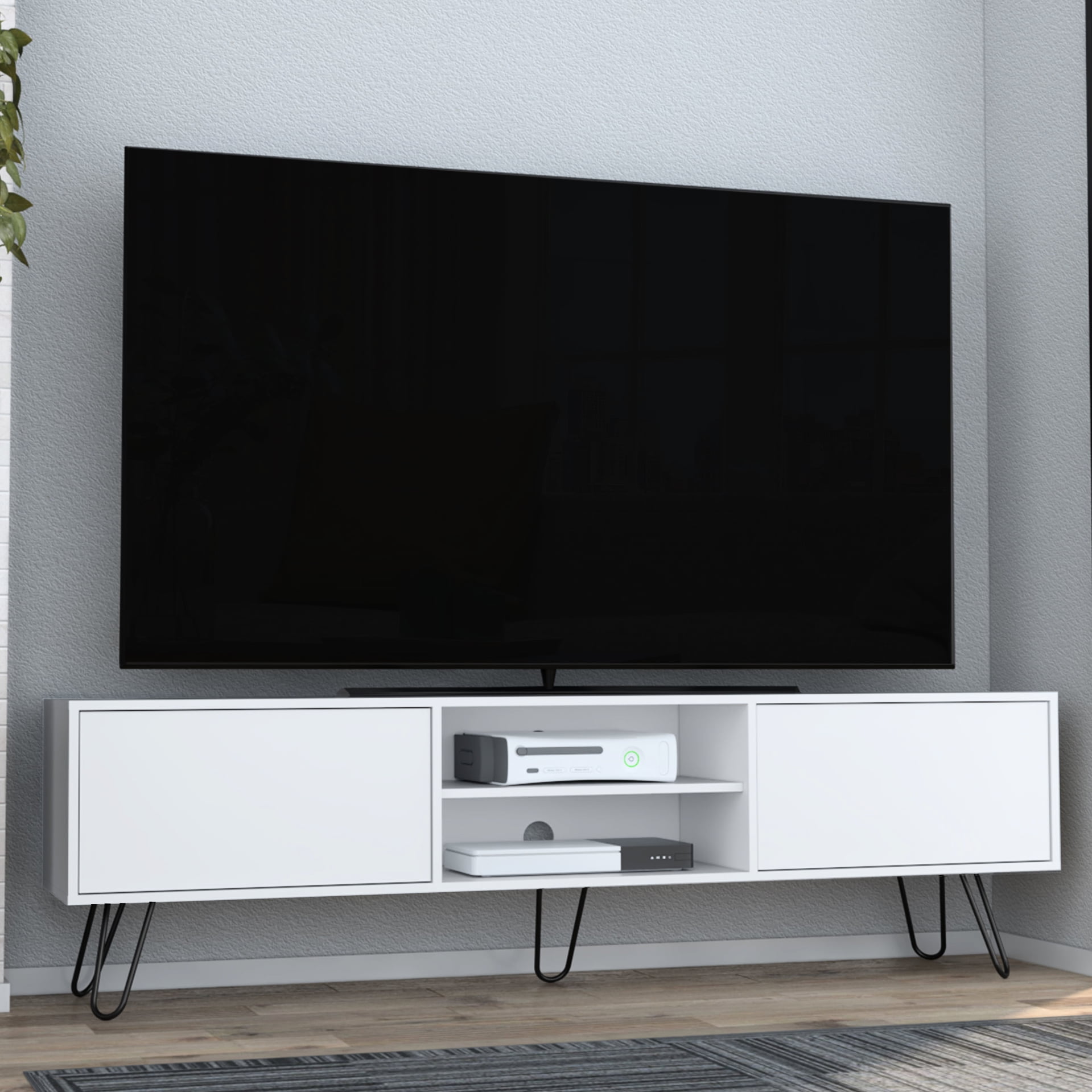 Modern Tv Stand In White, 50-59" Accommodation, With Hinged Storage And ...
