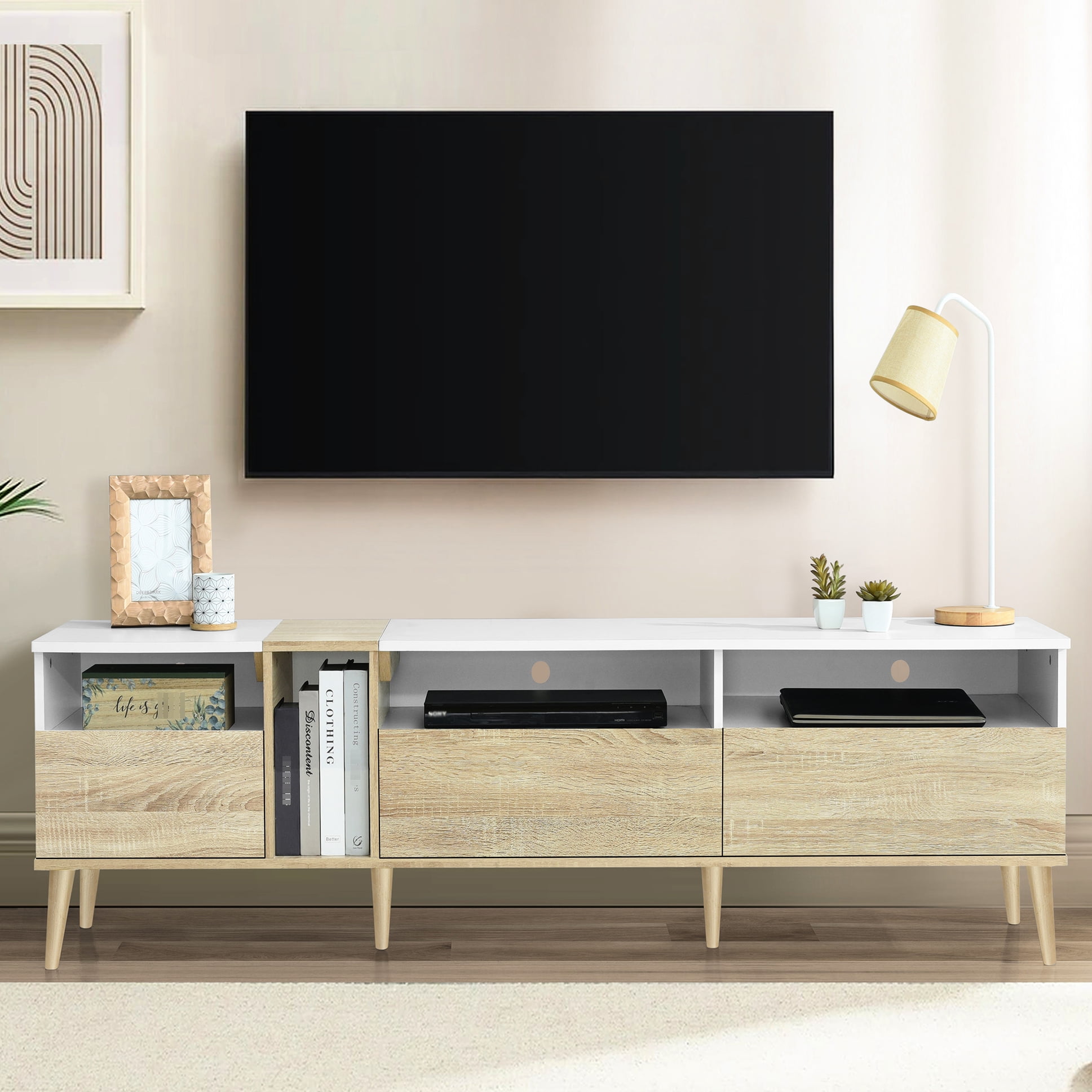 Modern Tv Stand With 3 Drawers And 4 Open Shelves, Media Console For 70 ...