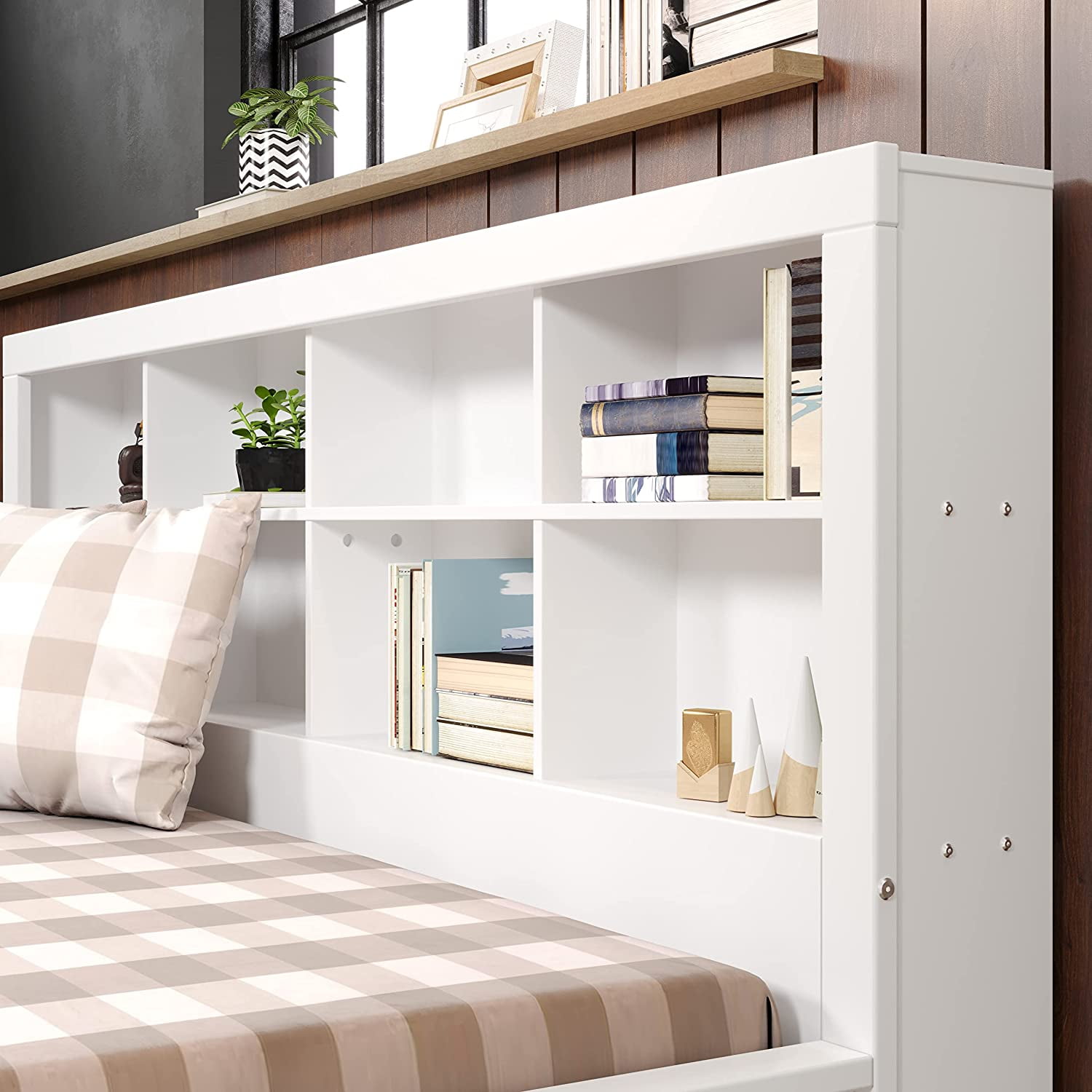 Modern Twin Bookcase Daybed with Space-Saving Design and White Finish ...