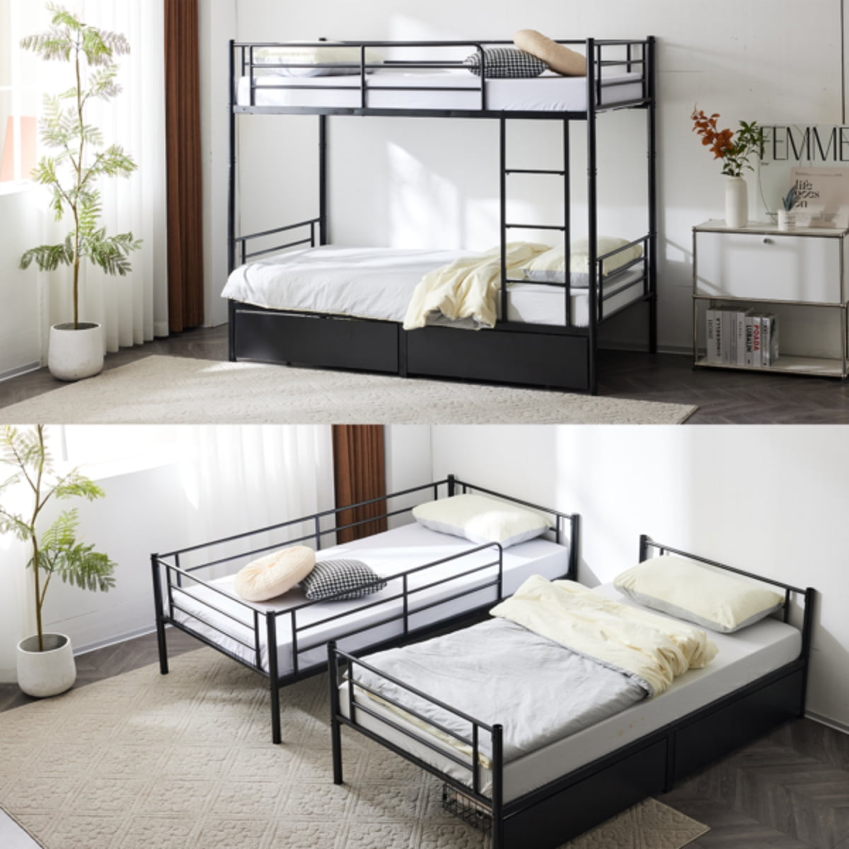Modern Twin Over Twin Convertible Metal Bunk Bed with 2 Spacious ...