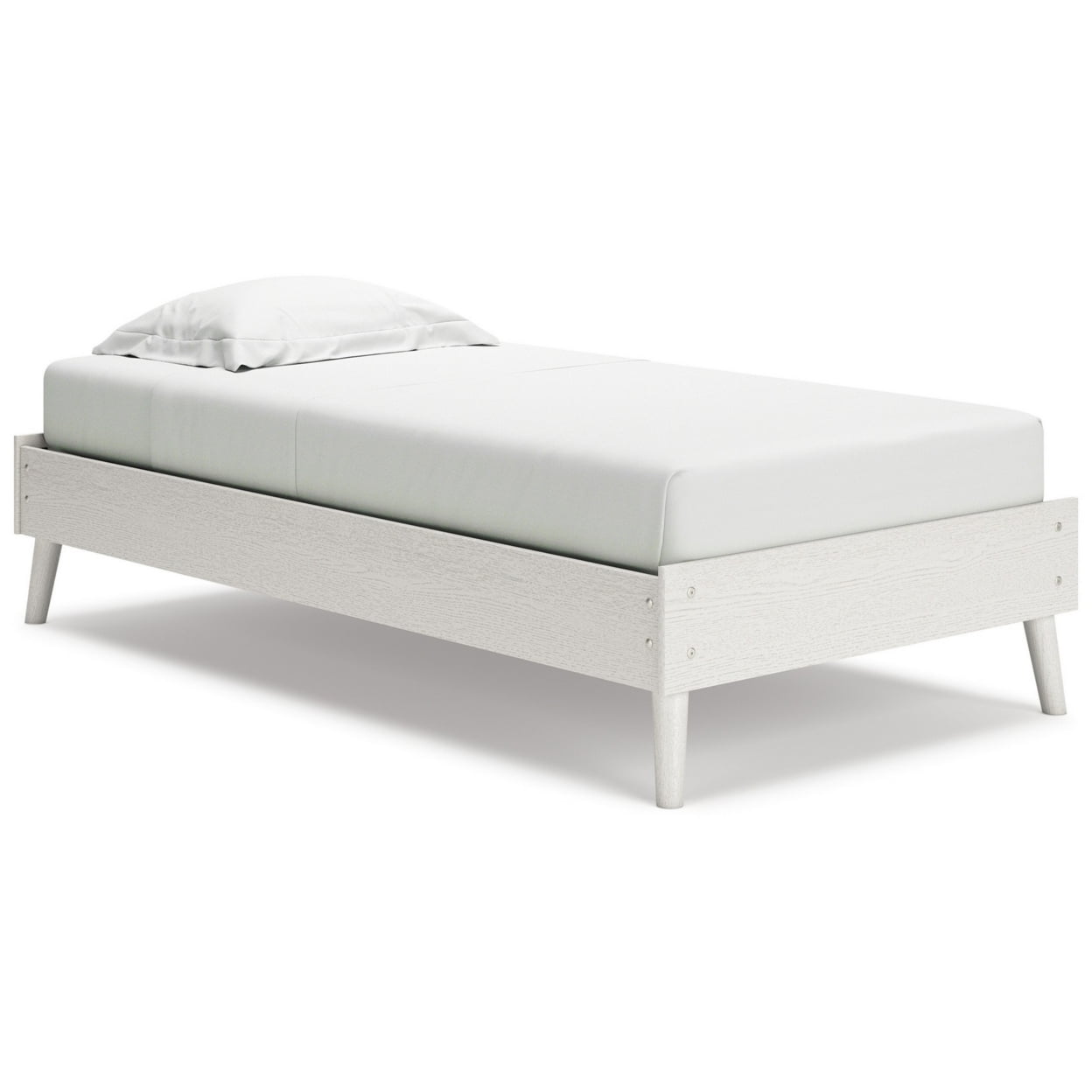 Modern Twin Size Platform Bed, Minimalist White Wood Frame, Splayed ...