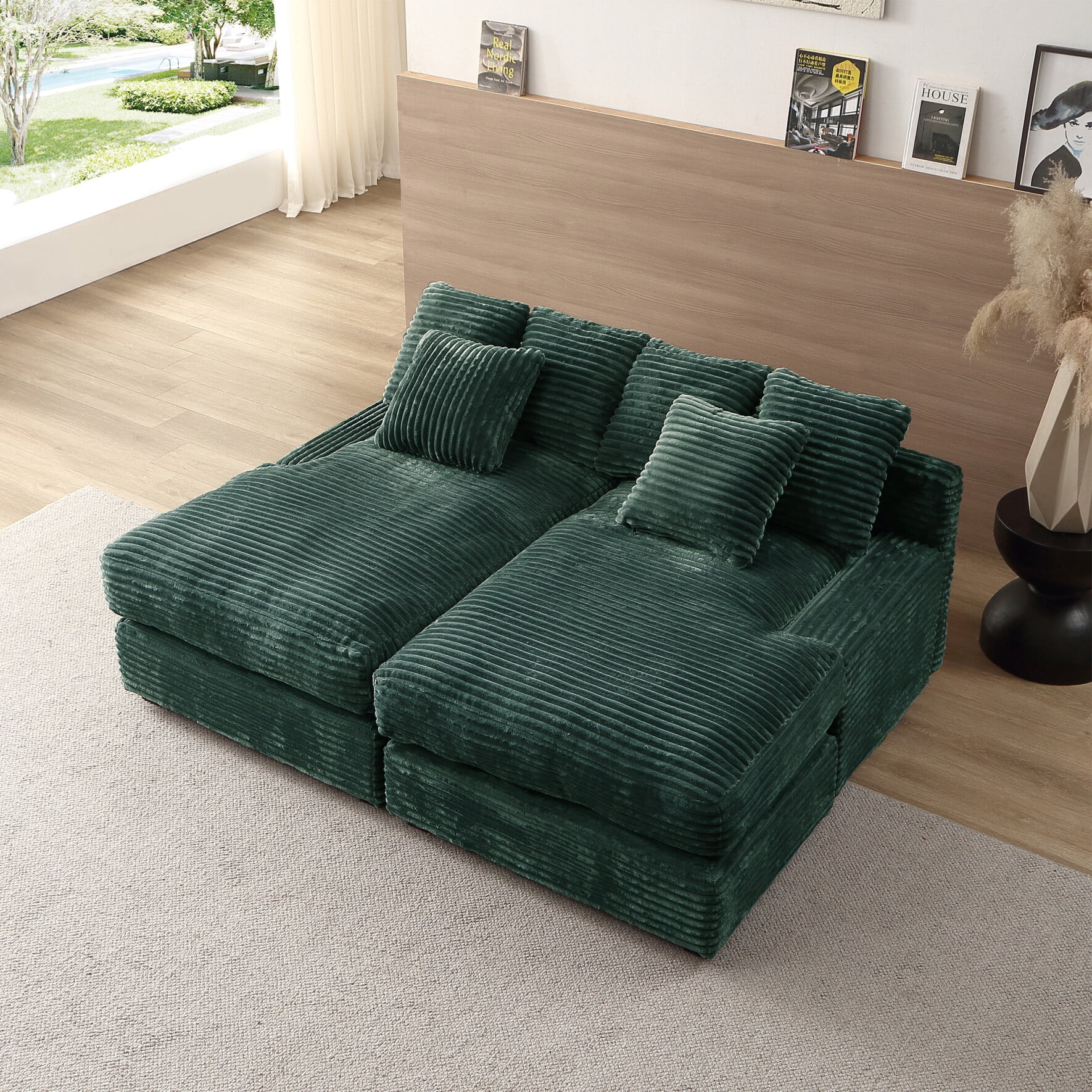 Modern Twins Floor Sofa, Corduroy Loveseat Armless Couch, 2-Seat ...