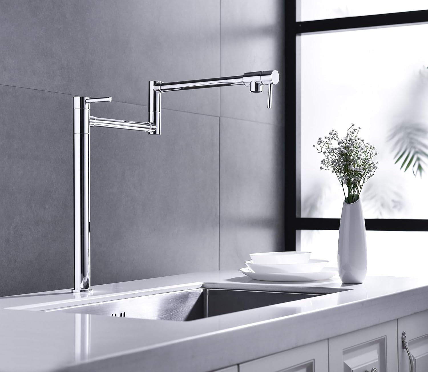 Modern Two-Handle Kitchen Pot Filler Faucet with Extension Shank ...