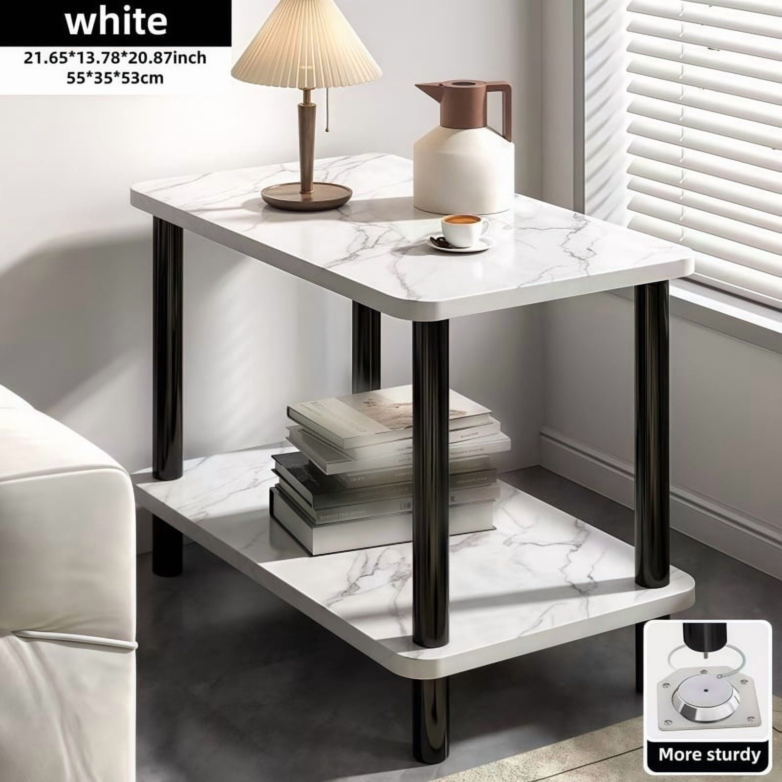 Modern Two-Tier Marble-Look Side Table – Sturdy Metal Frame & Spacious ...