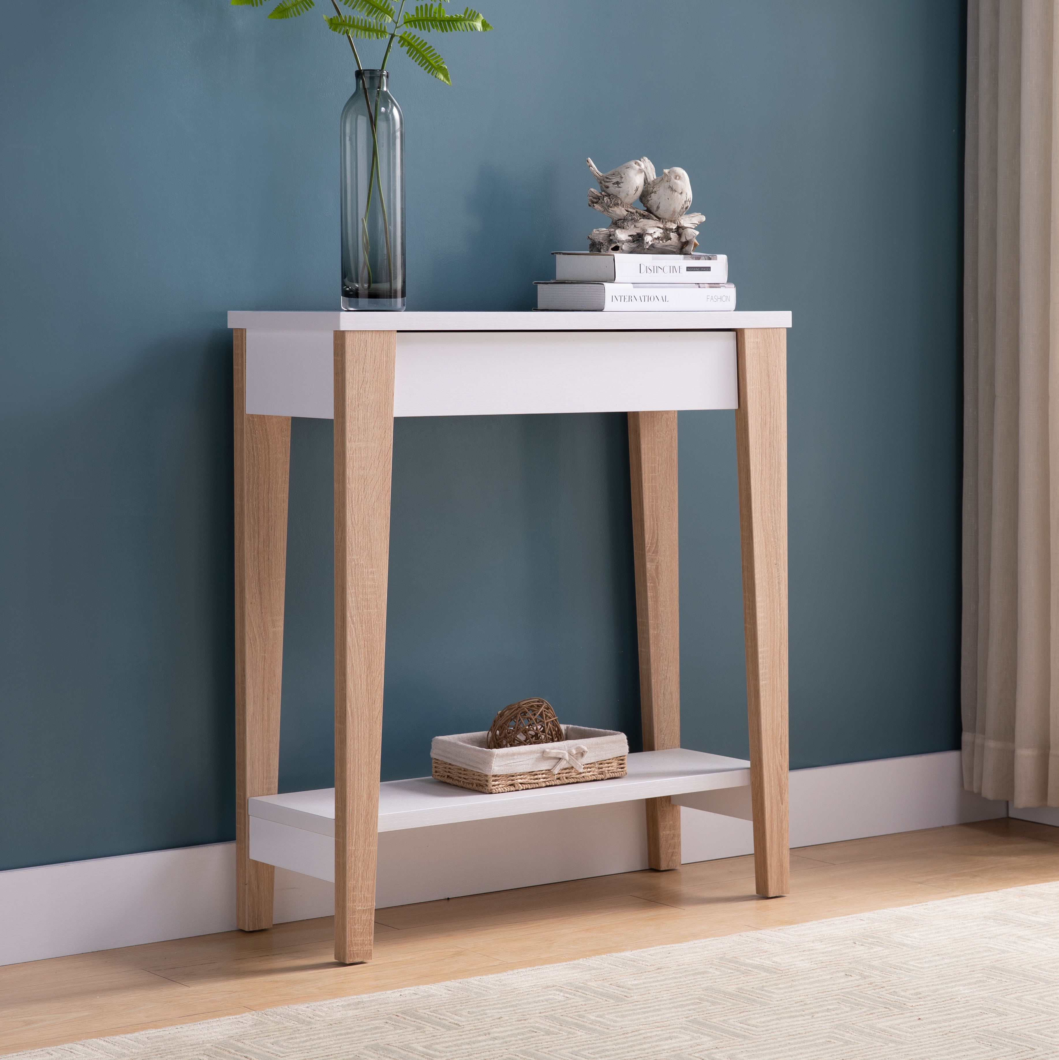 Modern Two Toned Console with Two Shelves- White and Tan,White Particle ...