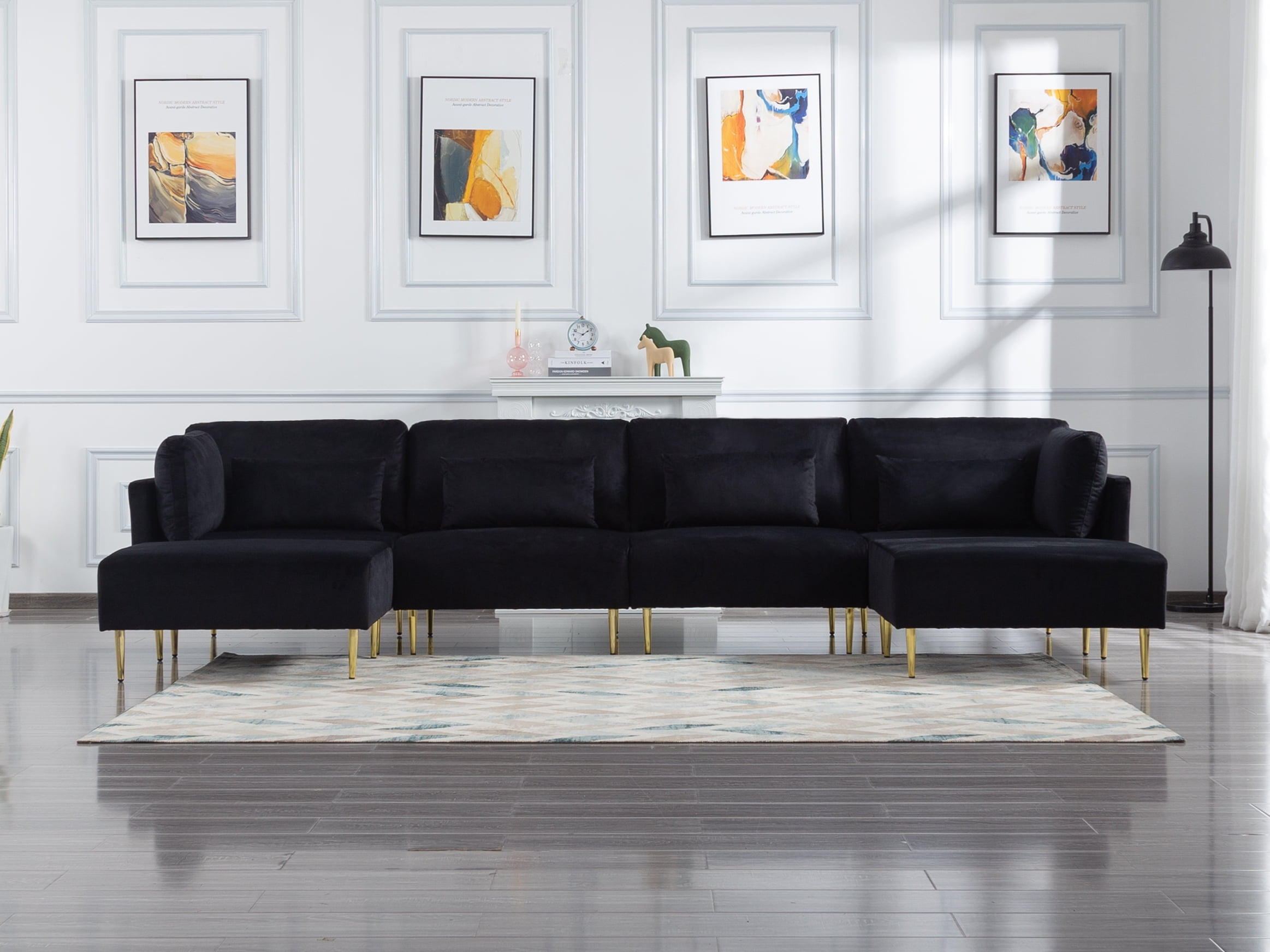 Modern U-Shape Sectional Sofa, 138" Soft Velvet Fabric Sectional Couch ...
