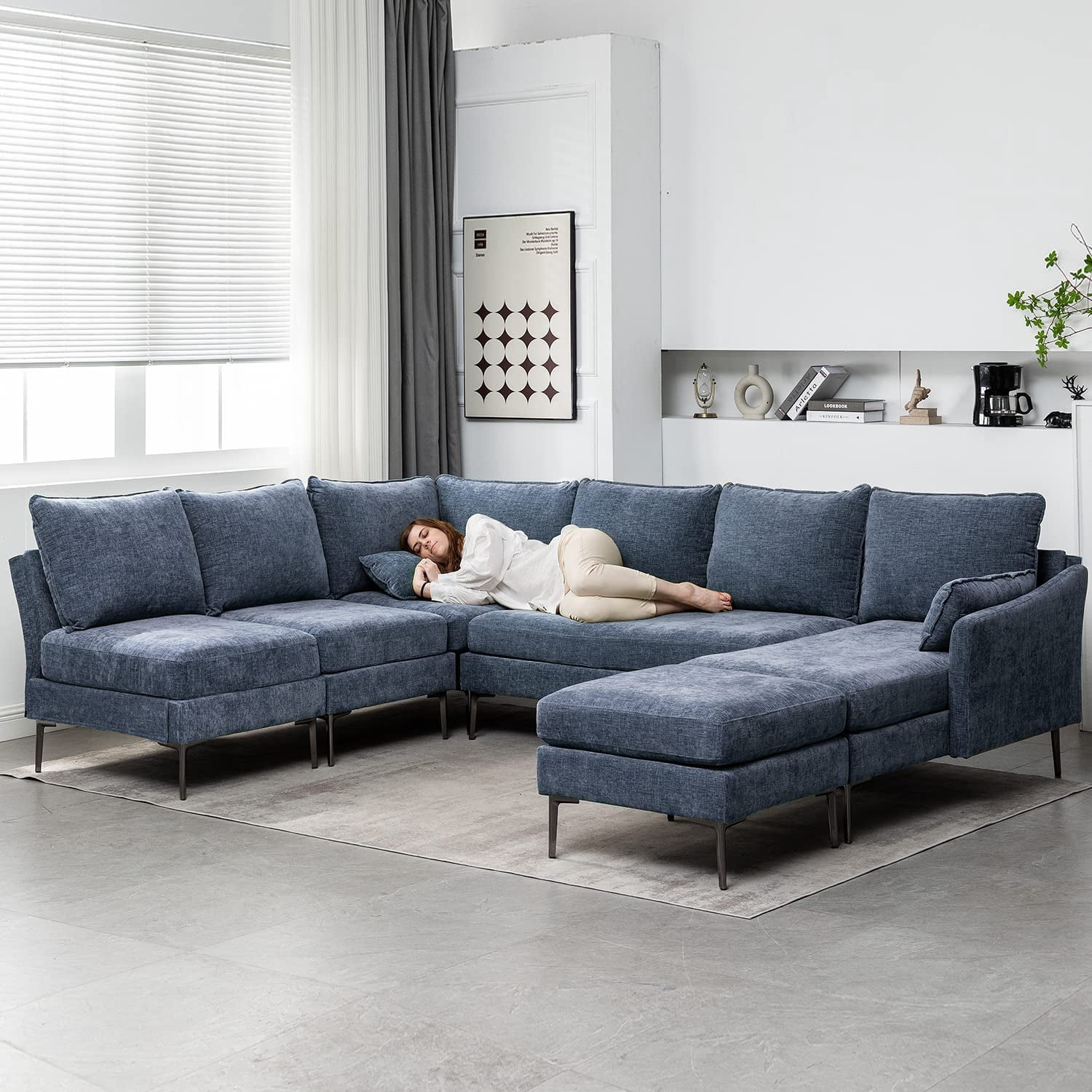 Modern U Shaped 4-seat Sectional Sofa Couch Chenille Modular Sofa ...