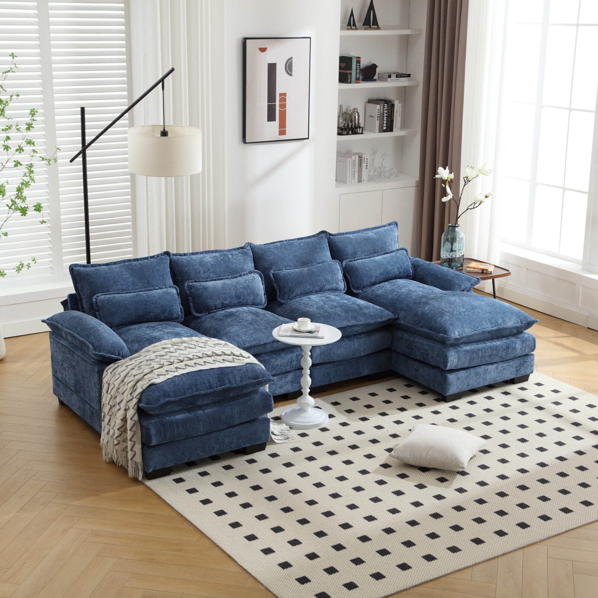 Modern U-Shaped Chenille Sectional Sofa with Double Layer Cushions, 4 ...