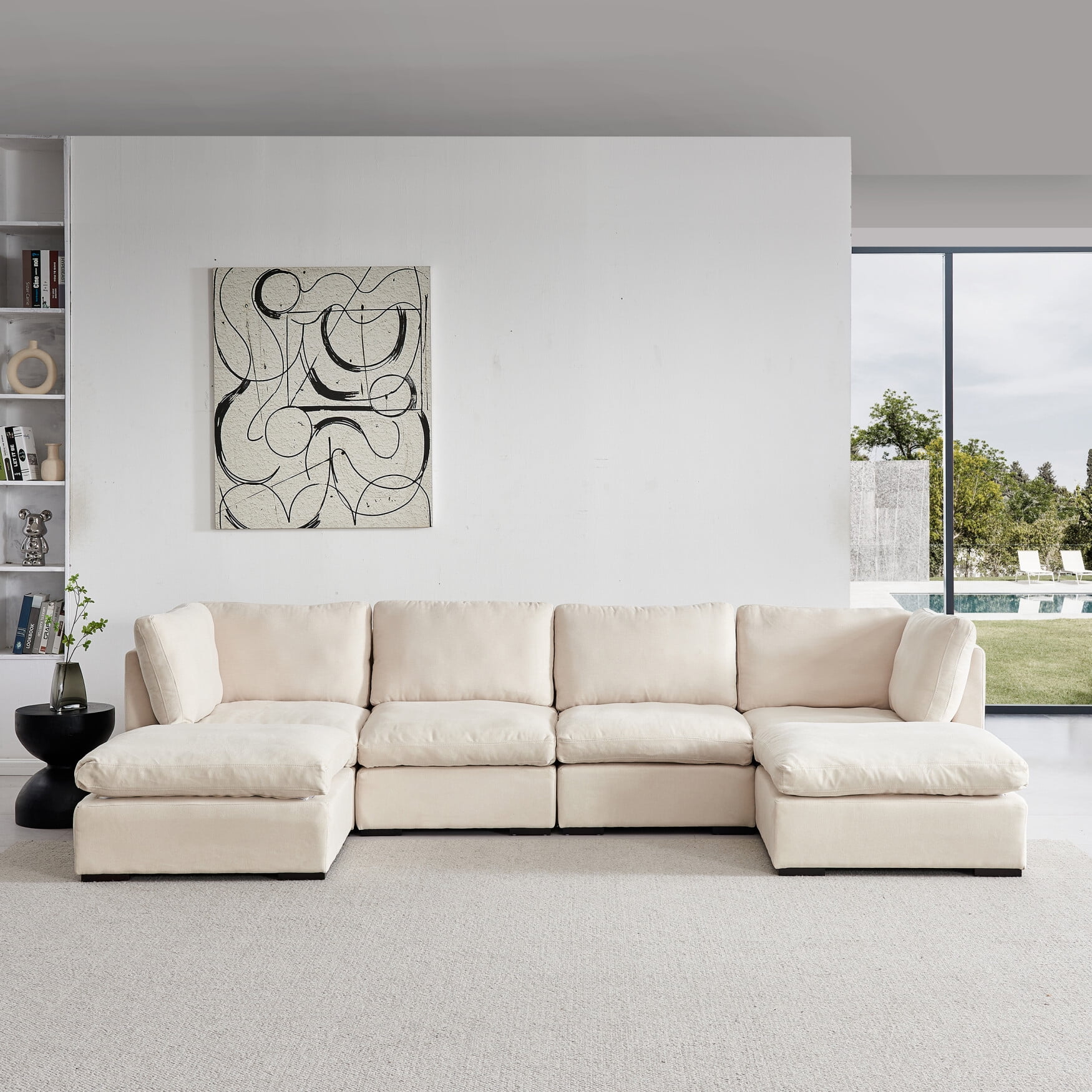Modern U-Shaped Modular Sectional Sofa, Soft Fabric Sofa with Ottoman ...