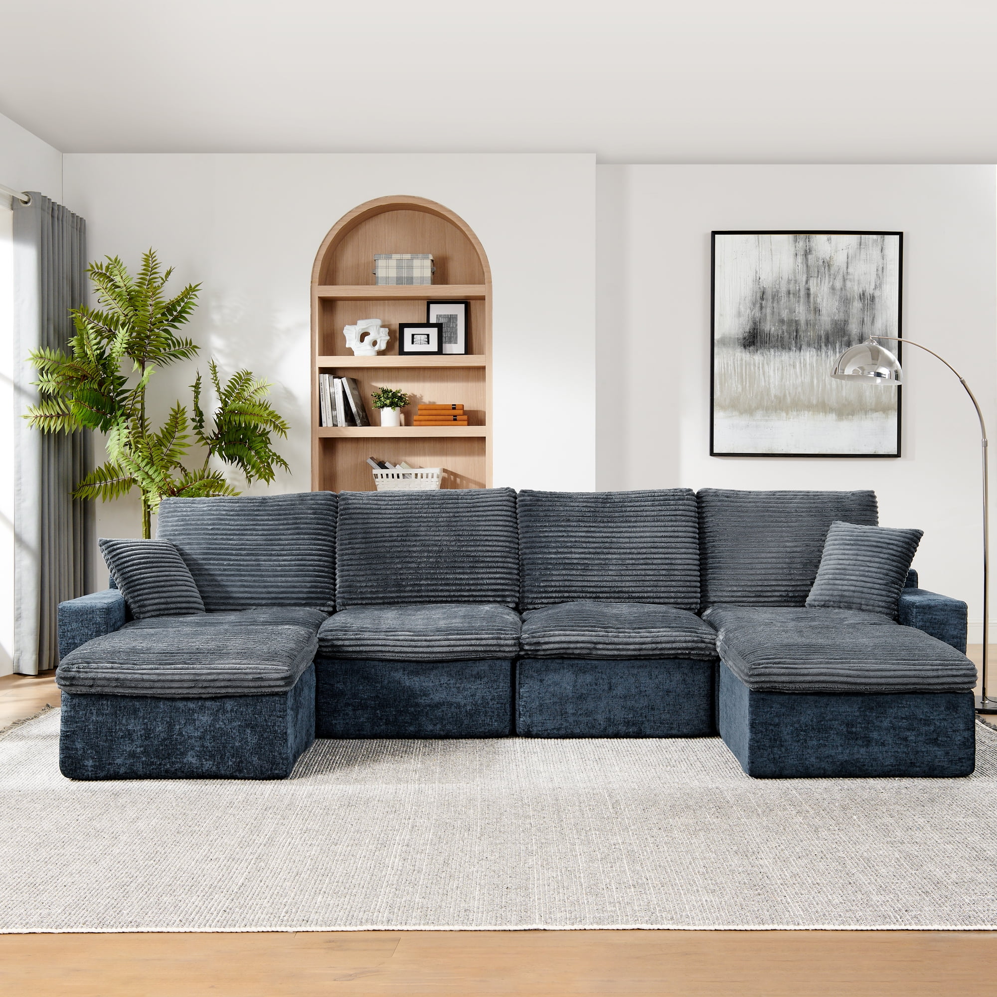 Modern U Shaped Sectional Couch, Corduroy Upholstered Modular Sofa with ...