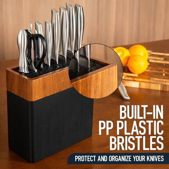 Modern Universal Knife Block Without Knives – Acacia Wood Knife Holder ...