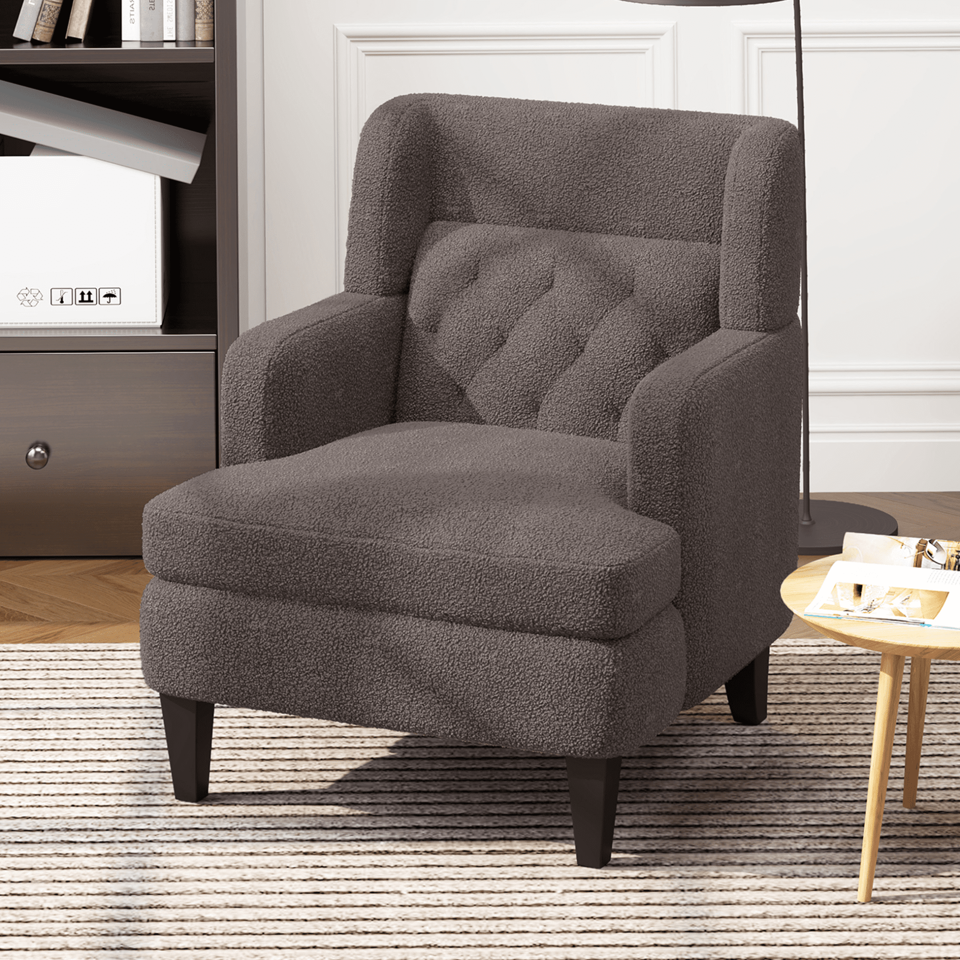 Modern Upholstered Accent Chair, Teddy Fleece Fabric Lounge Chair ...