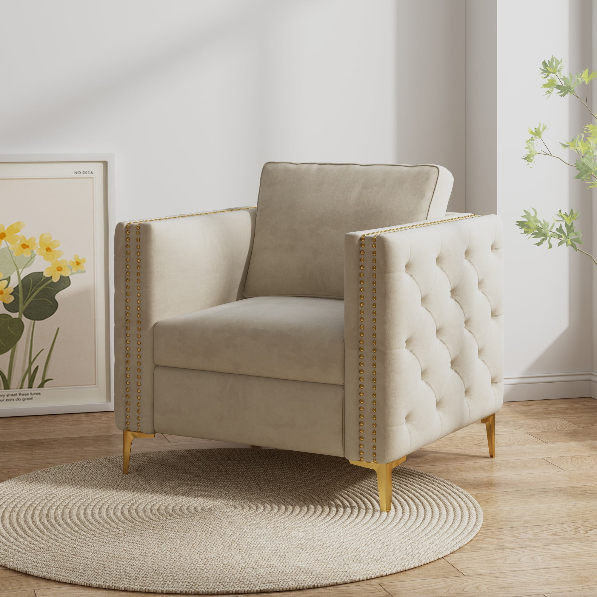 Free Shipping! Clipeyh Beige Velvet Accent Chair with Rivet Design and ...
