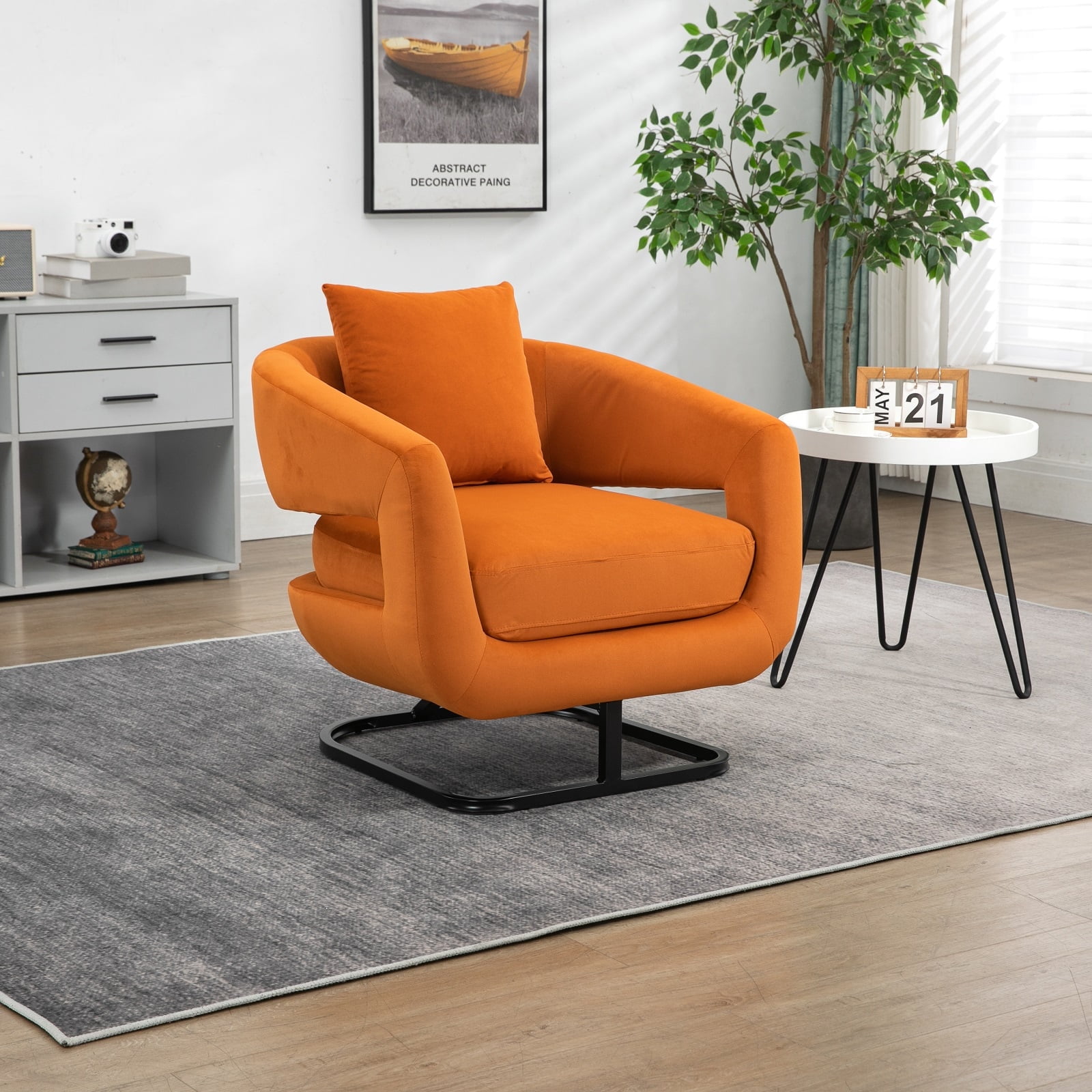 Modern Upholstered Accent Chair, Velvet Vanity Chair with Curved Open ...