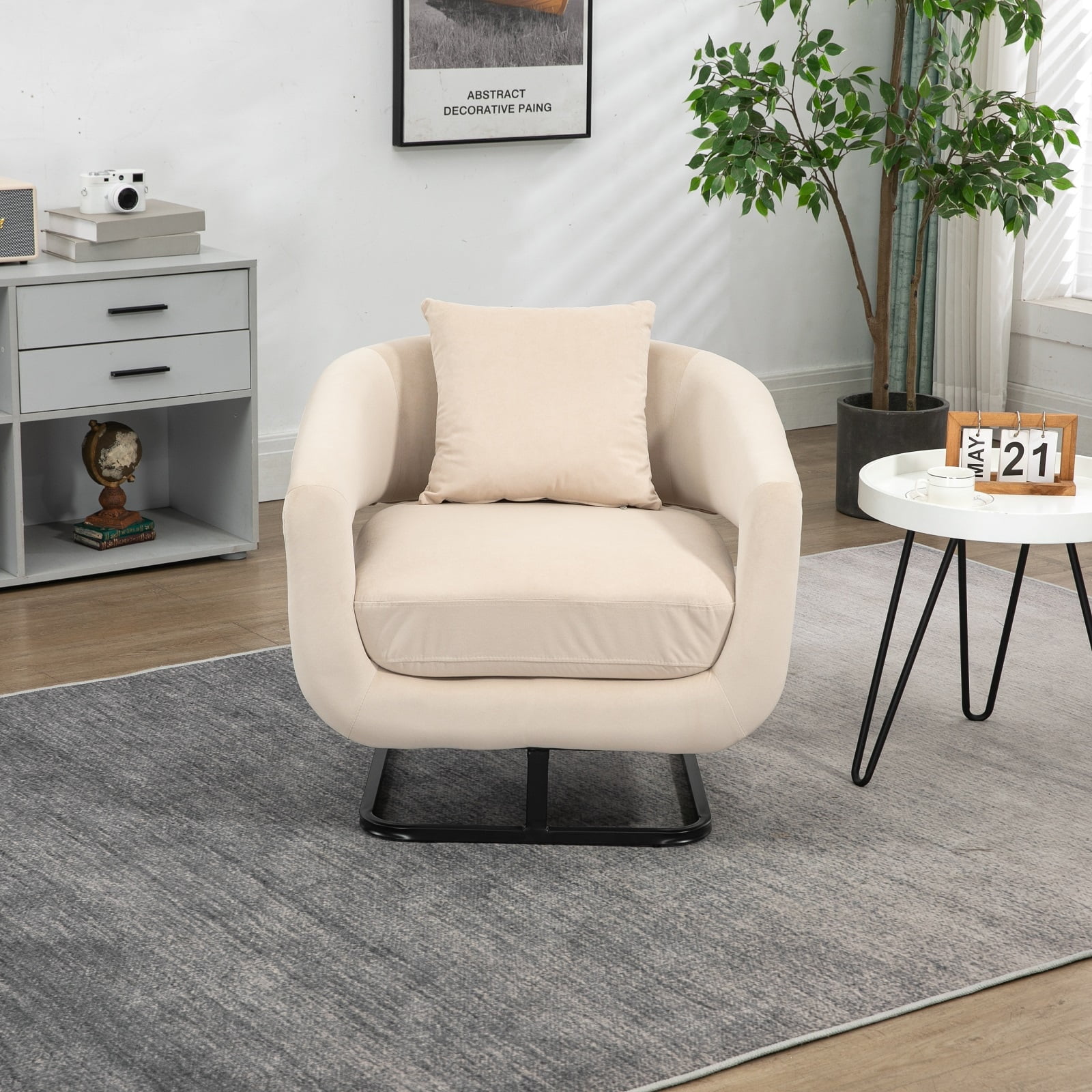 Modern Upholstered Accent Chair, Velvet Vanity Chair with Curved Open ...