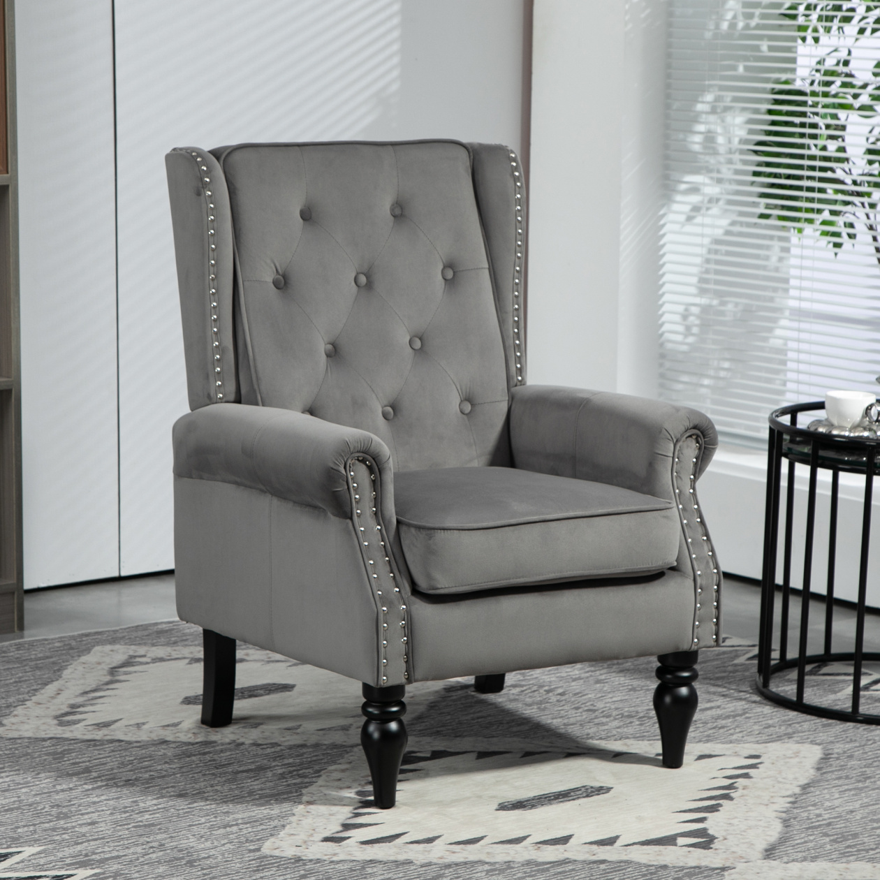 Modern Upholstered Accent Chair with Rivet & Wide Armrest, Living Room ...
