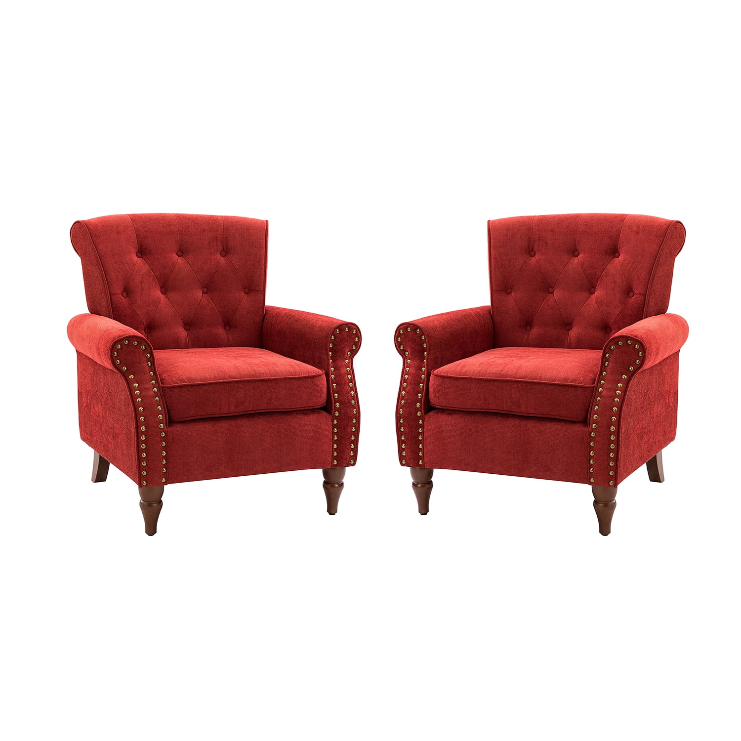 Tina's Home Modern Upholstered Armchair Set of 2, Button Tufted, Wood ...