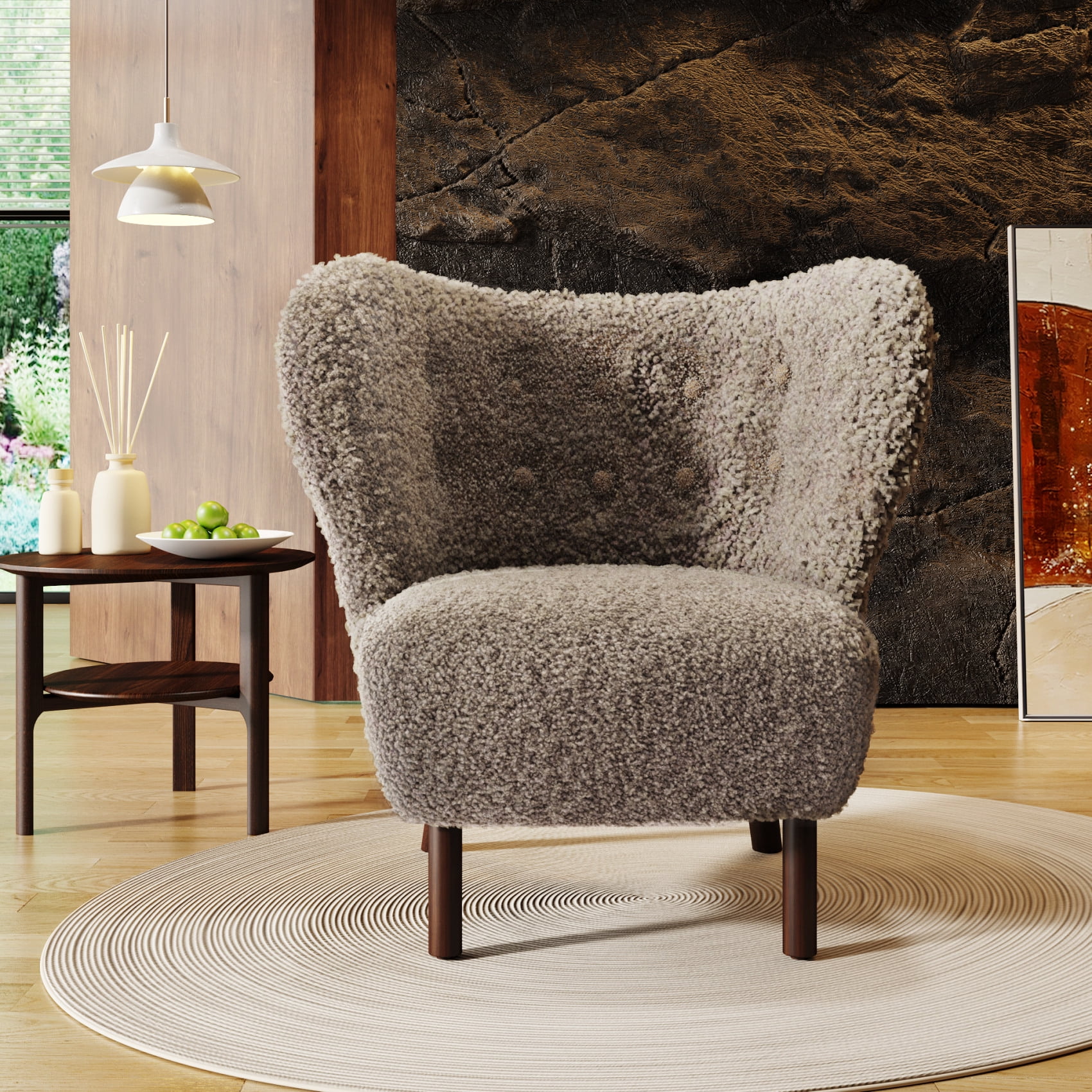Modern Upholstered Armless Accent Chair, Sherpa Single Sofa Chair with ...
