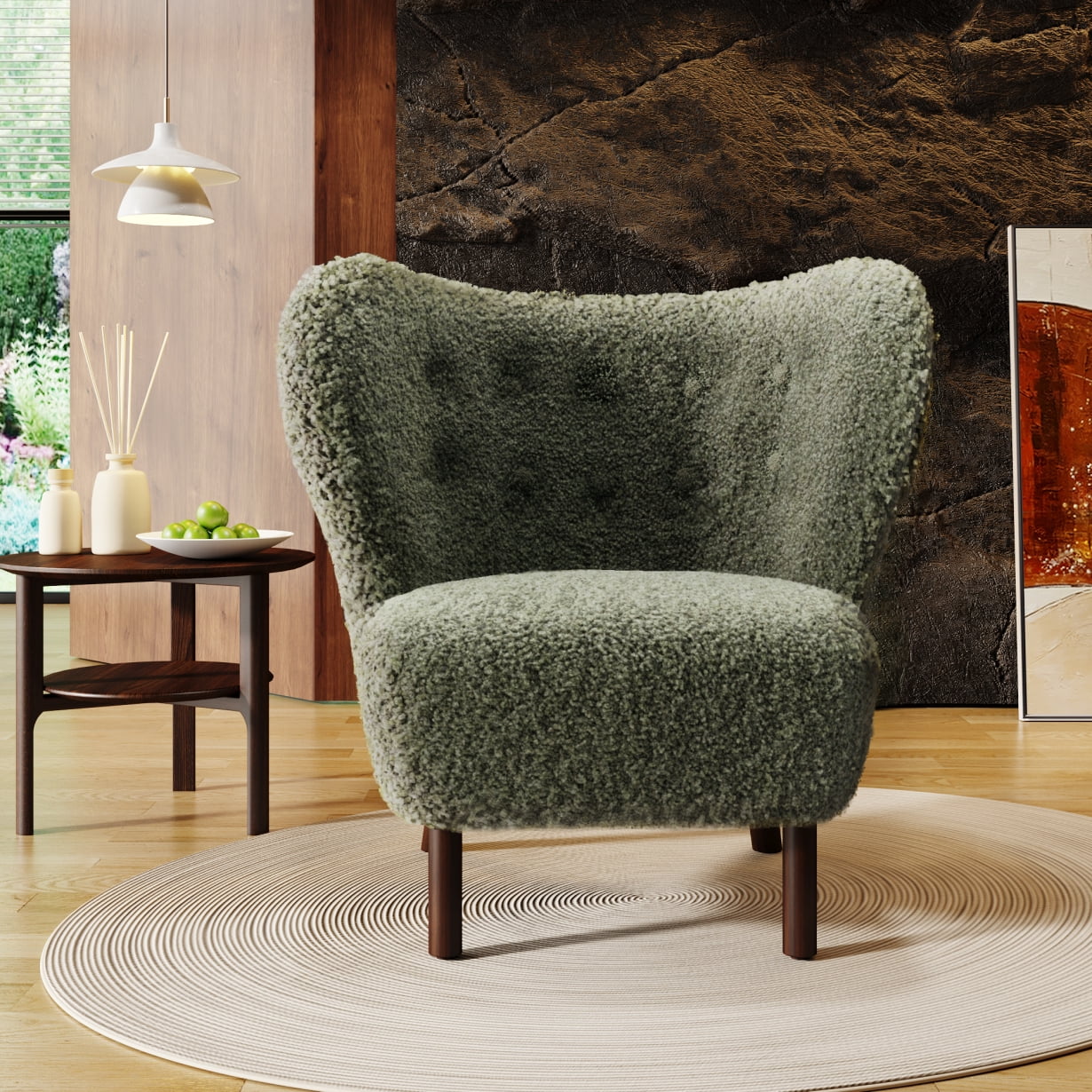Modern Upholstered Armless Accent Chair, Sherpa Single Sofa Chair with ...