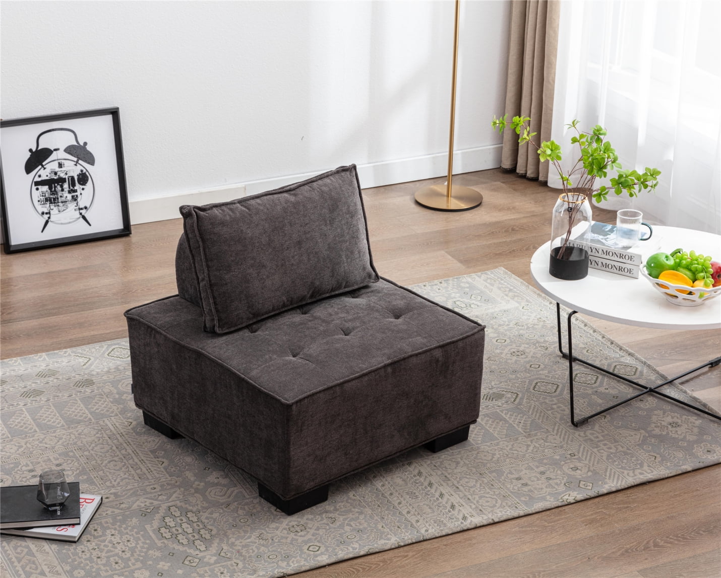 Modern Upholstered Armless Accent Chair, Tufted Seat Modular Sofa Couch ...