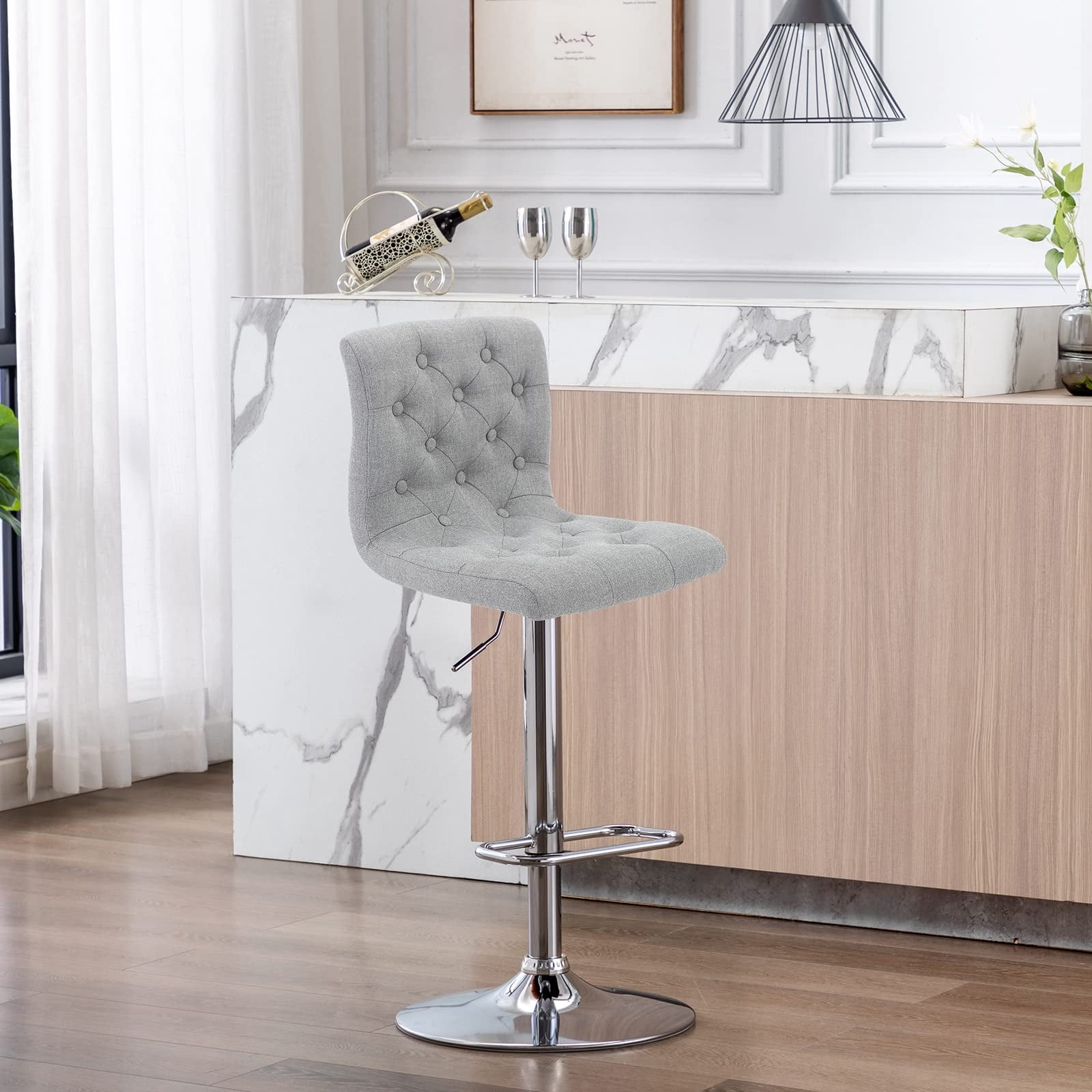 Modern Upholstered Bar Stool with Back, Armless 360° Swivel Adjustable ...
