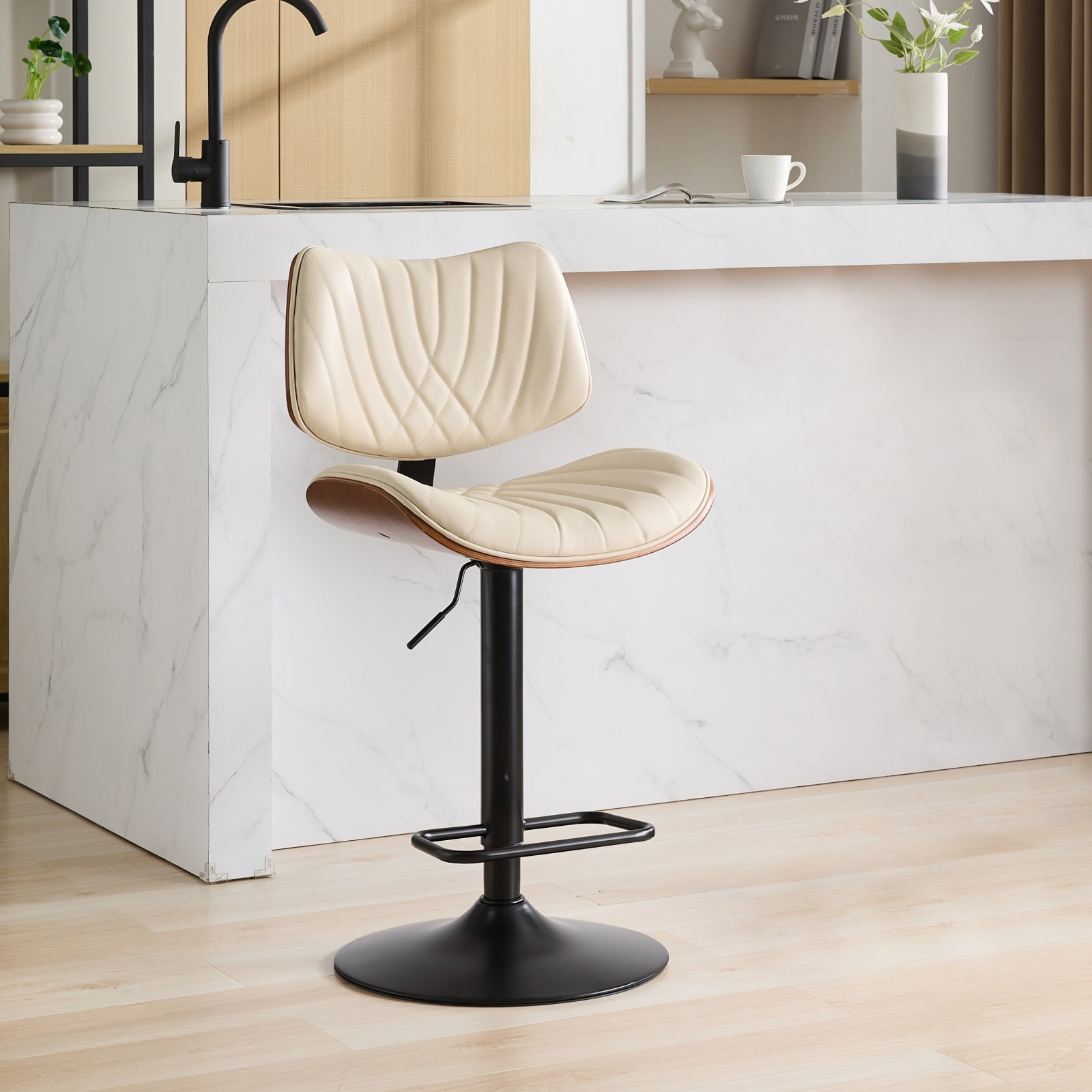 Modern Upholstered Bar Stool, Walnut Adjustable Counter Height Barstool ...