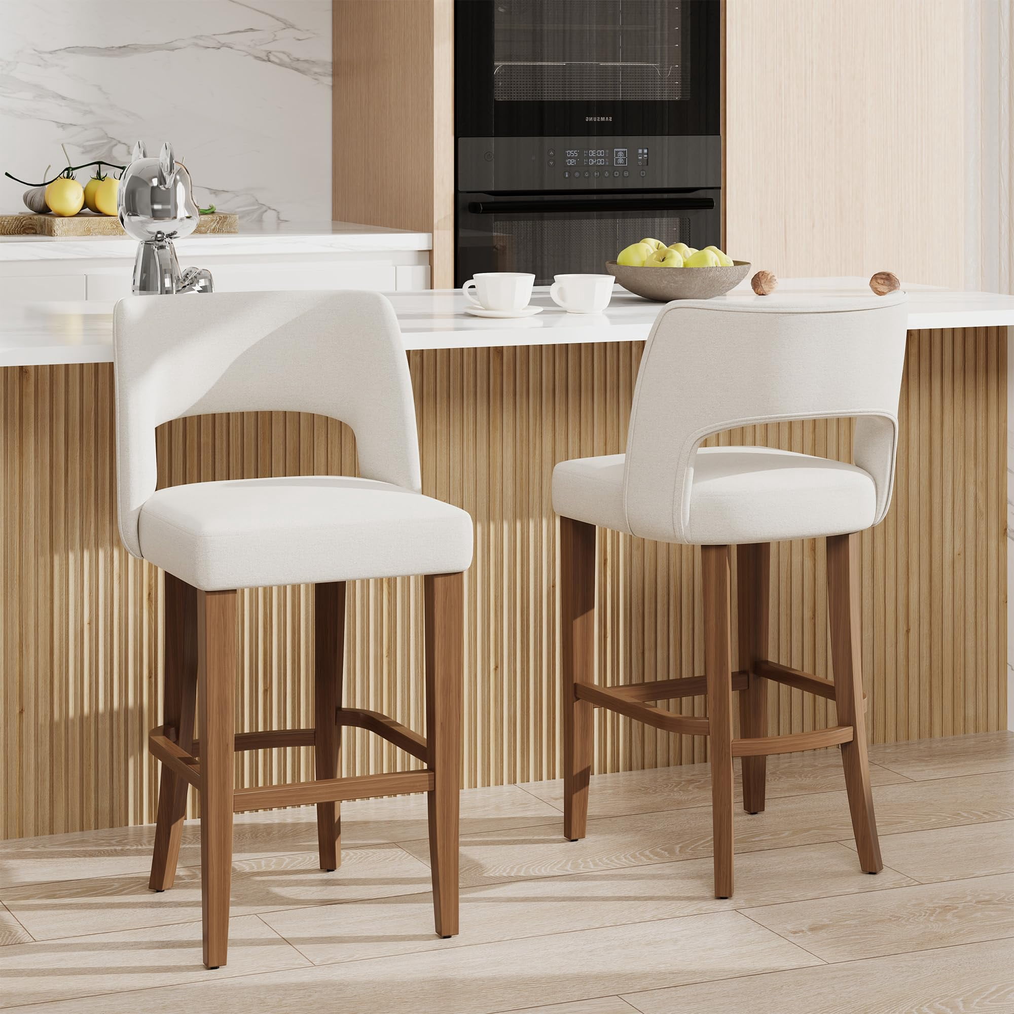 Modern Upholstered Bar Stools Set of 2 - 26 Inch Counter Height ...