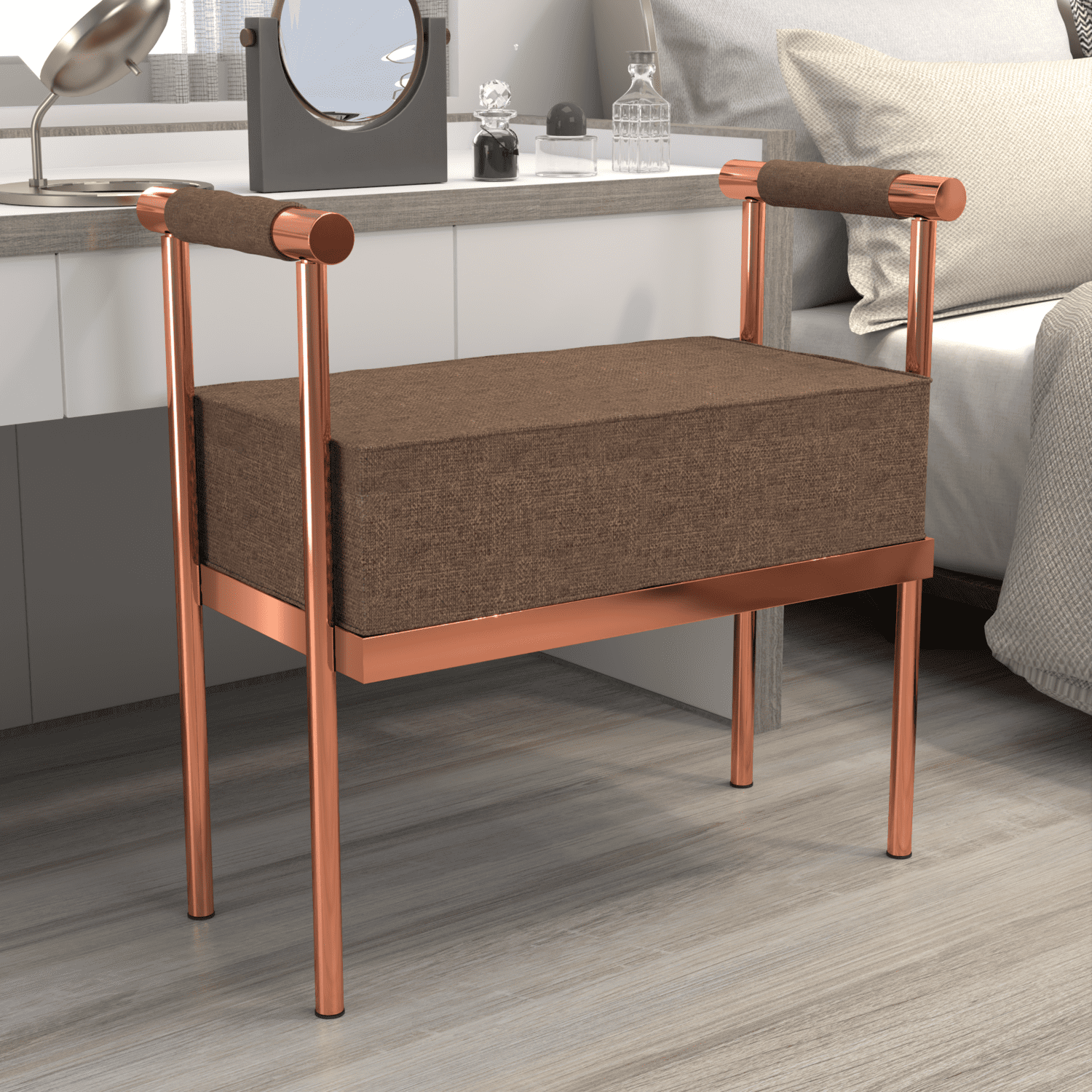 Modern Upholstered Bench Seat with Copper Frame,Ottoman Bench with ...