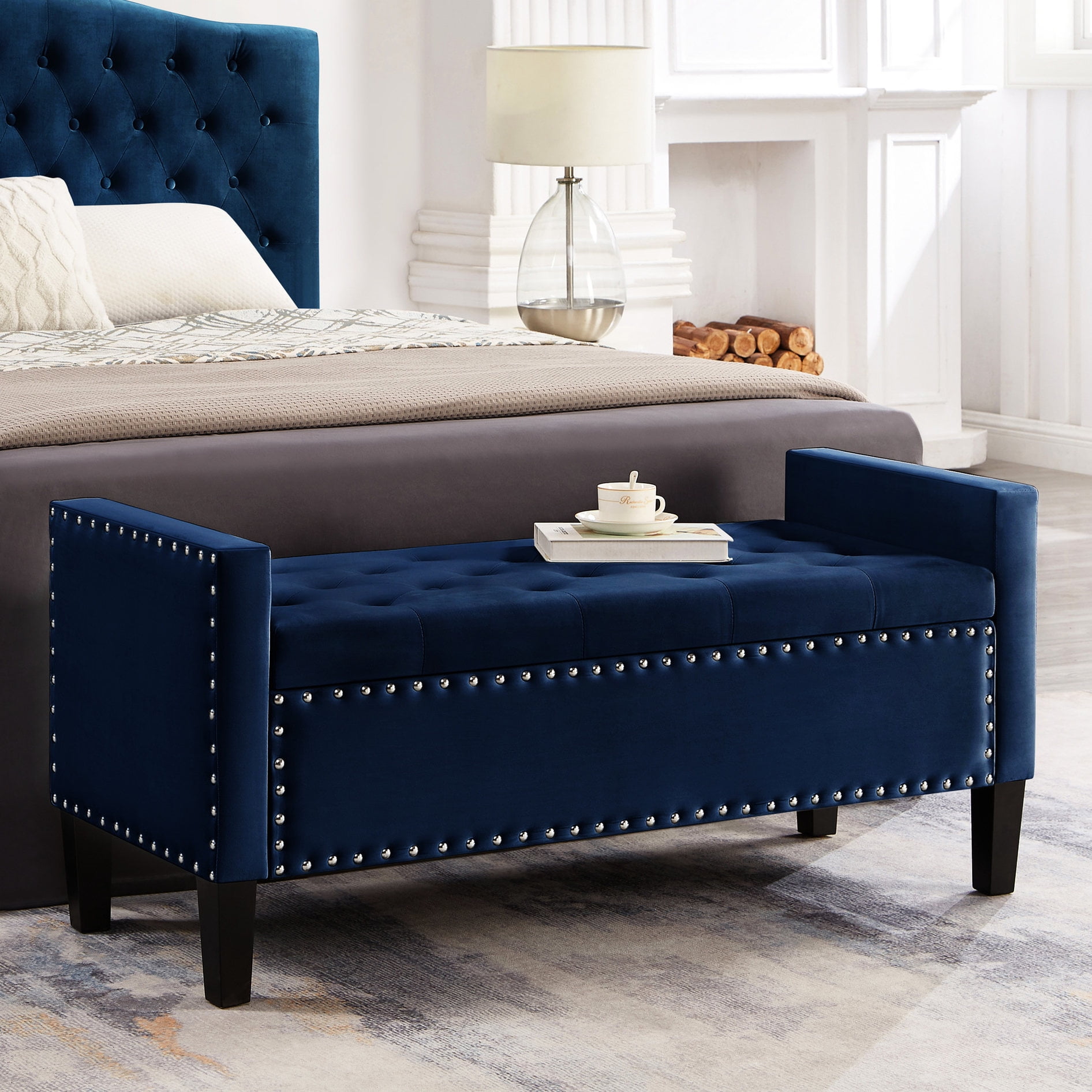 Modern Upholstered Bench with Tufted Buttons - Add Elegance and Store ...