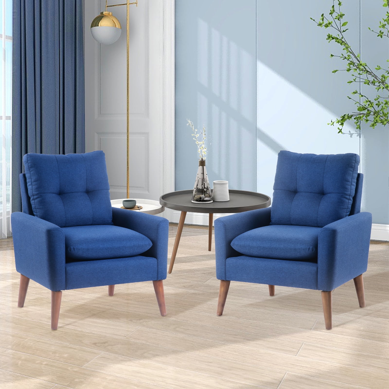 Modern Upholstered Blue Accent Chair Armchair With Pillow, Single Sofa ...