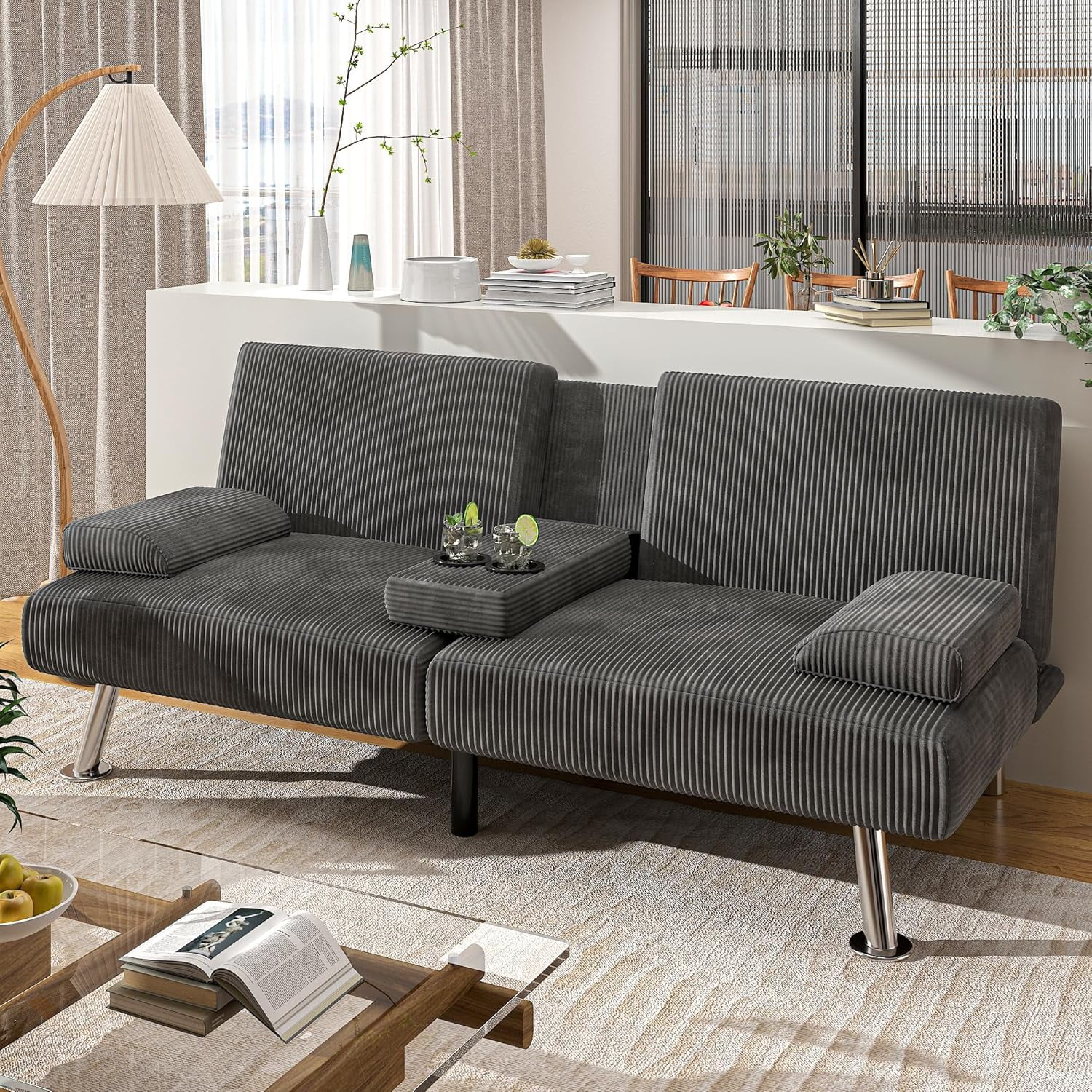 Modern Upholstered Convertible Folding Futon Sofa Bed with Removable ...